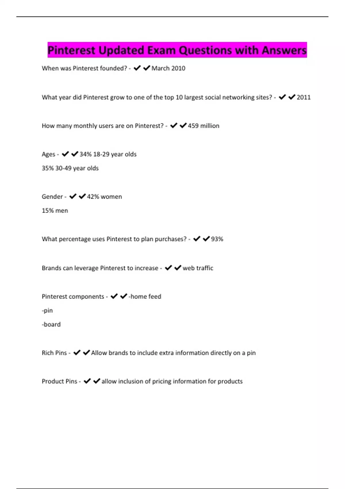 Pinterest Updated Exam Questions with Answers - PINTEREST - Stuvia US