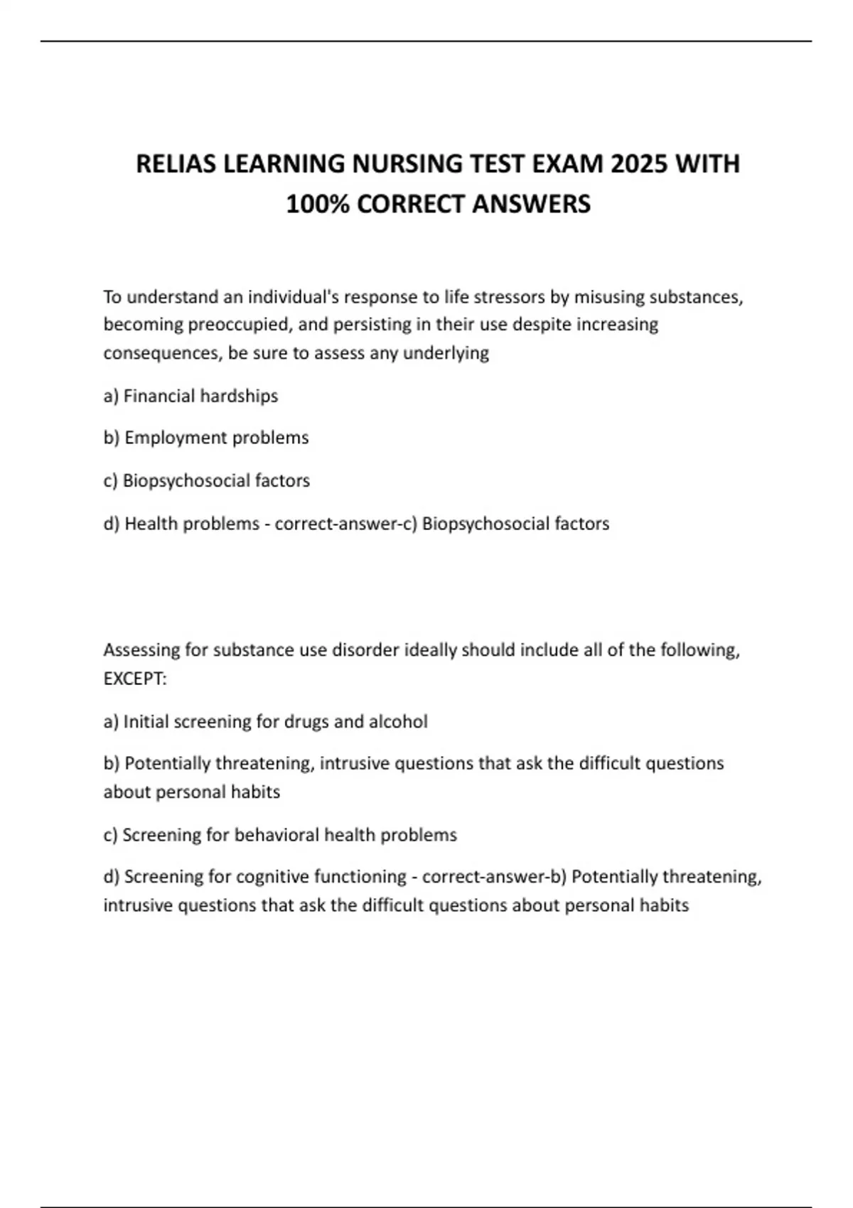 RELIAS LEARNING NURSING TEST EXAM 2025 WITH 100% CORRECT ANSWERS ...