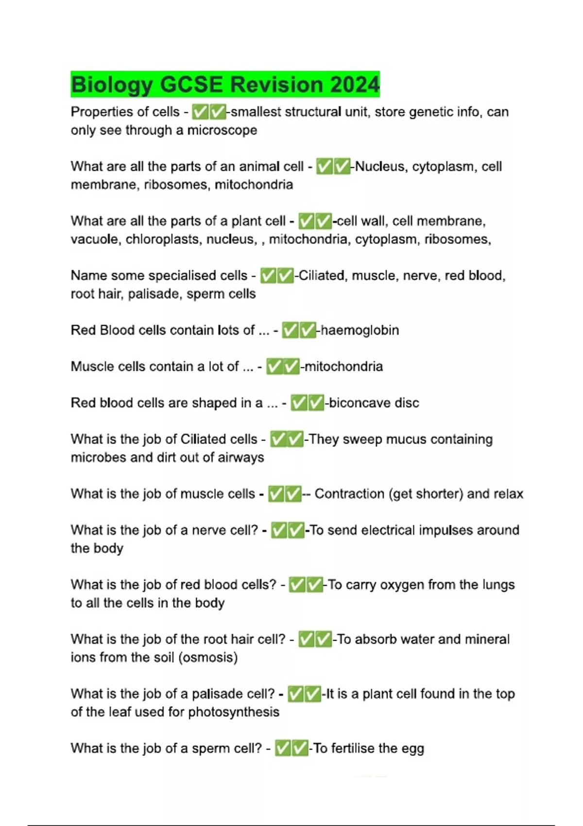 Biology GCSE Revision 2024 questions with complete answers 2024 ...