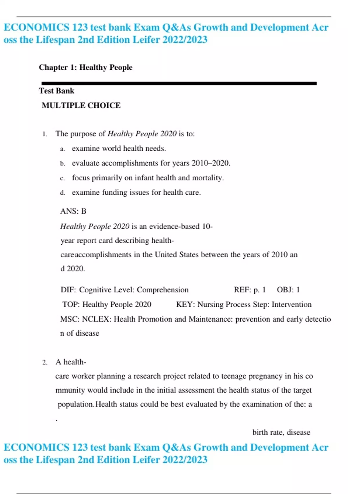 Test Bank for Growth and Development Across the Lifespan A Health ...