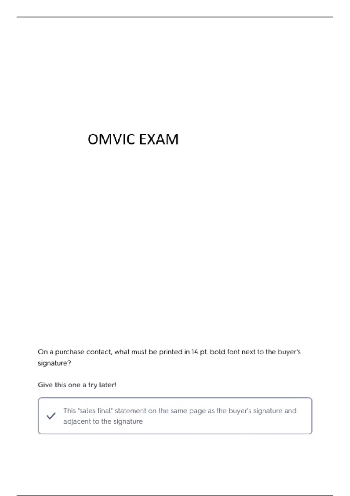 OMVIC QUESTIONS AND ANSWERS 100% CORRECT 2025 WITH COMPLETE SOLUTION ...