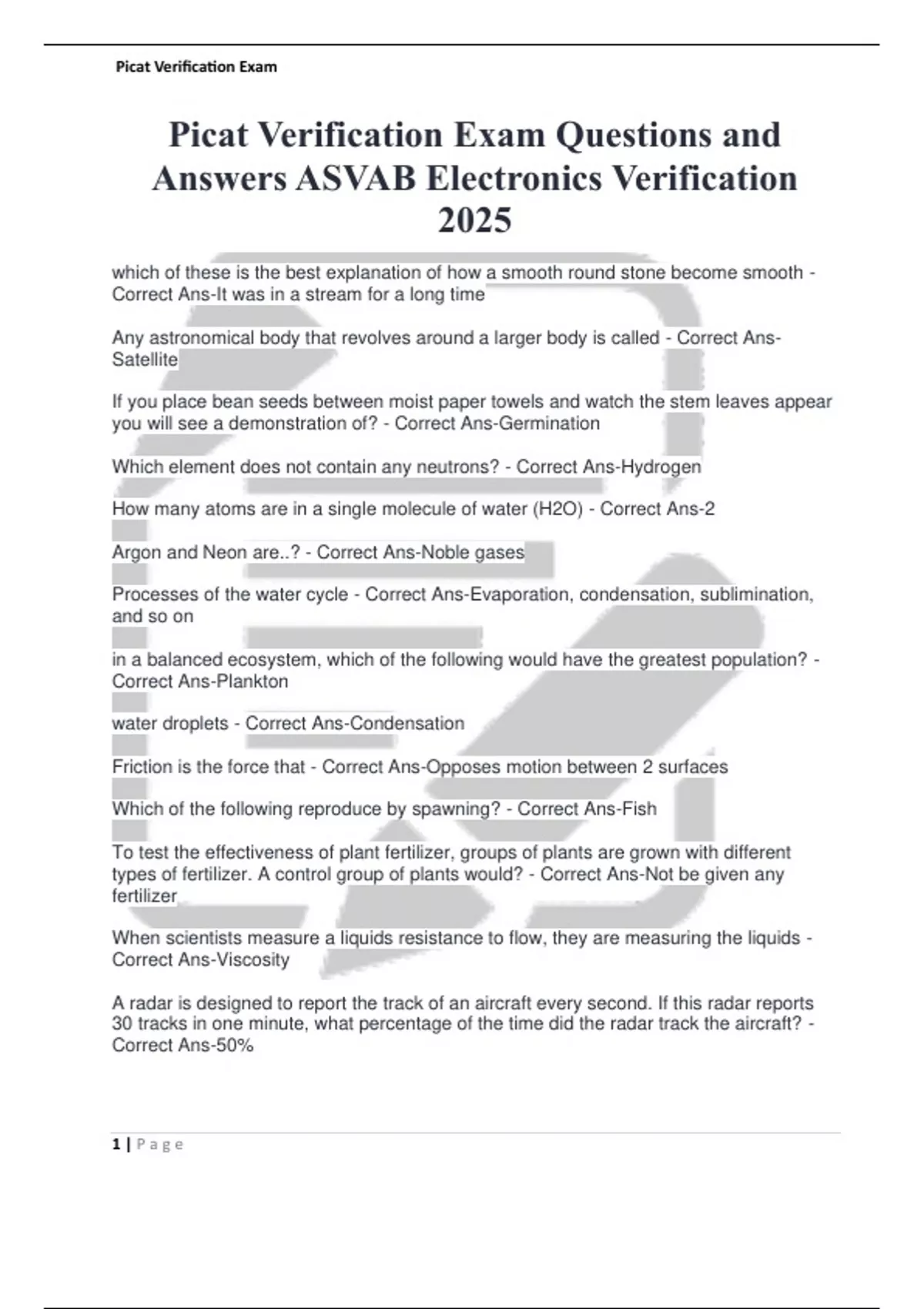 Picat Verification Exam Questions and Answers ASVAB Electronics ...