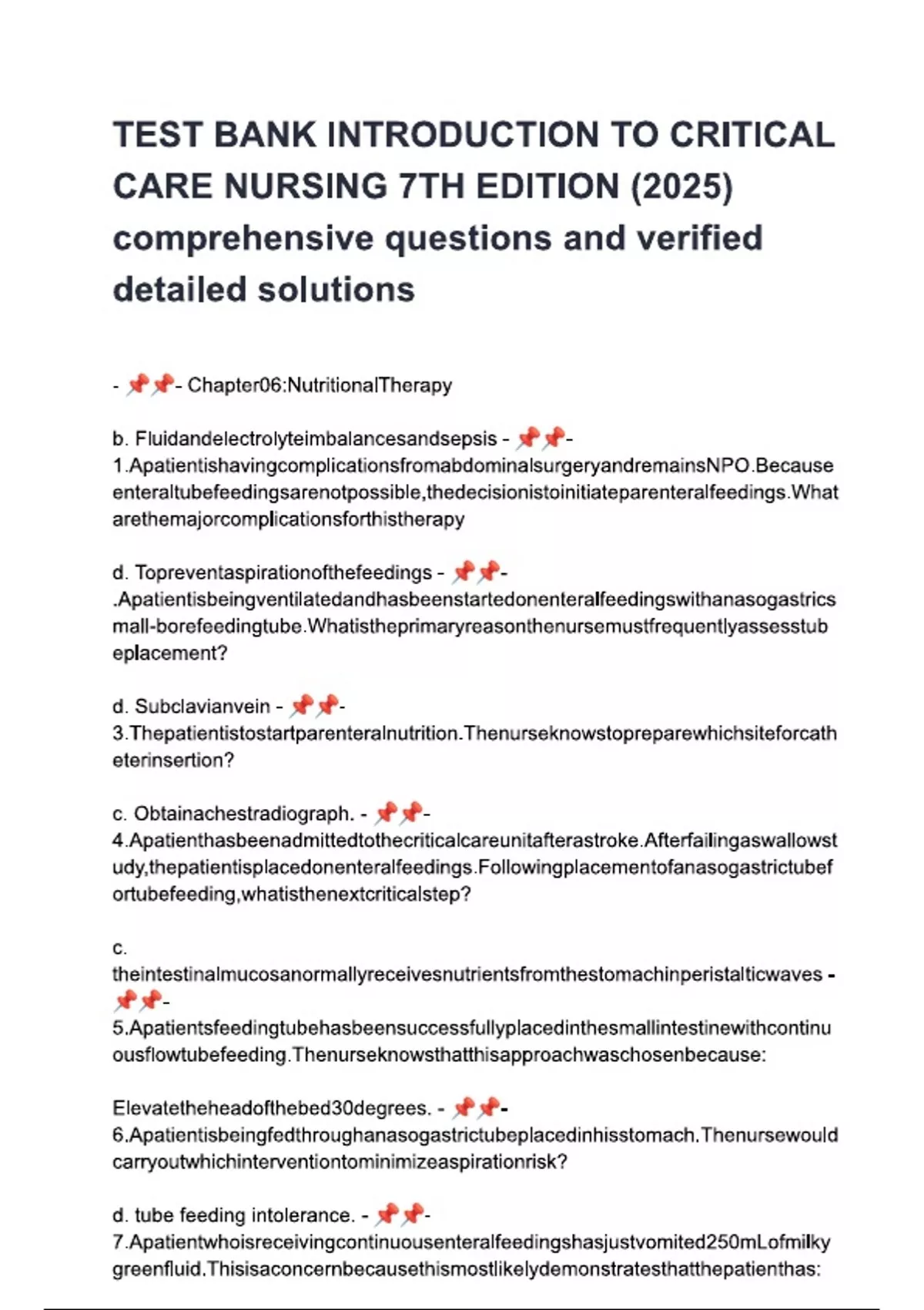 TEST BANK INTRODUCTION TO CRITICAL CARE NURSING 7TH EDITION (2025 ...