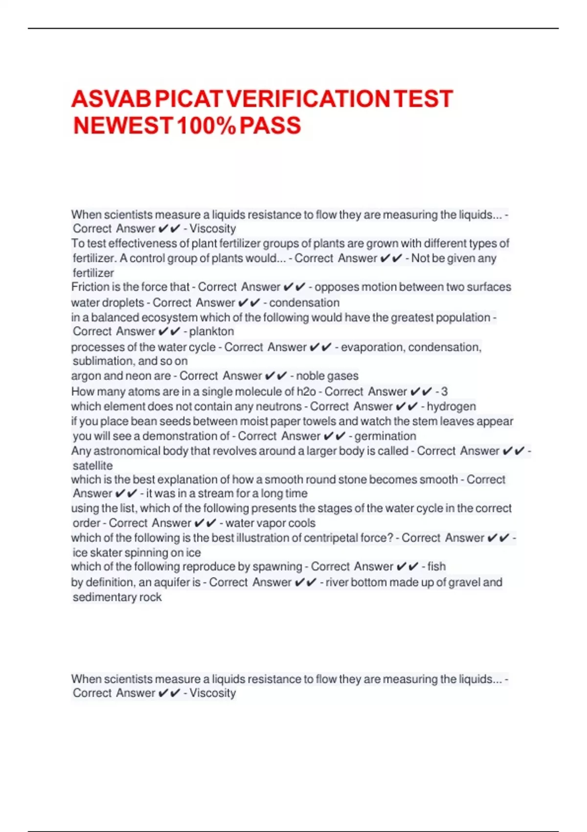 ASVAB PICAT VERIFICATION TEST NEWEST 100% PASS - ASVAB PICAT ...