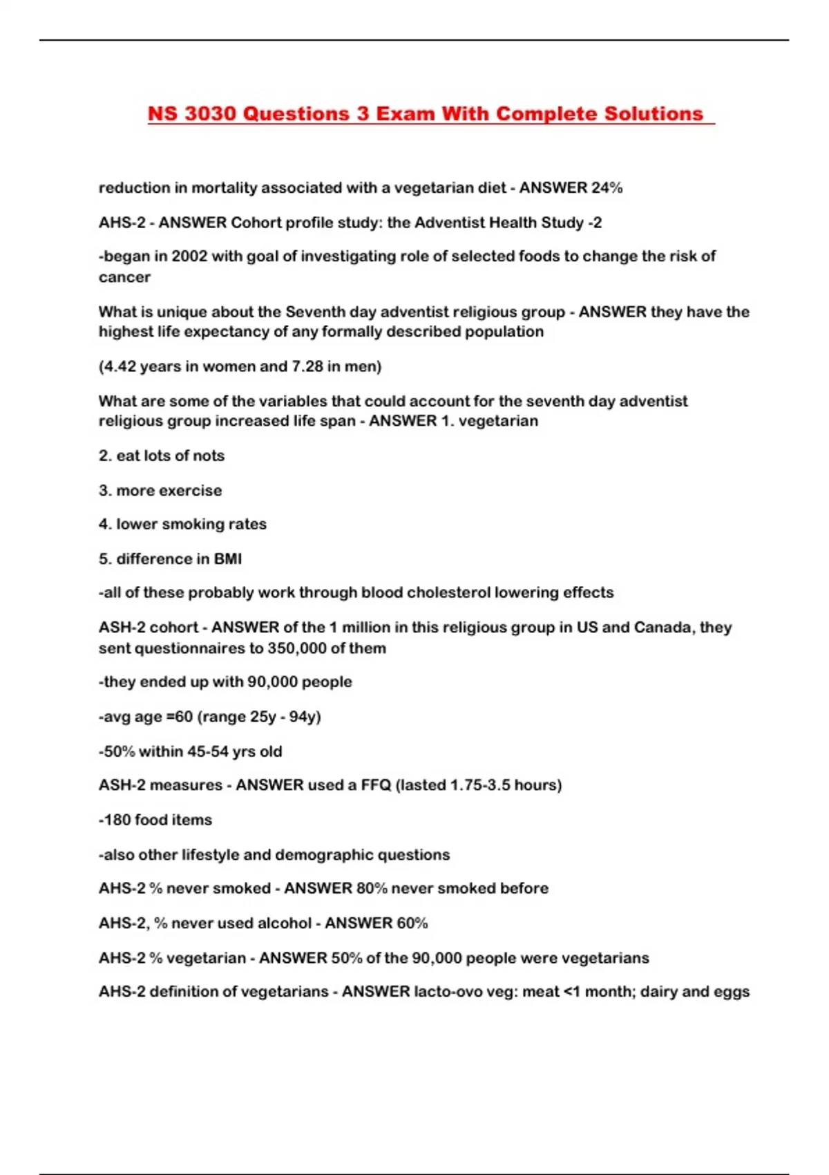 NS 3030 Questions 3 Exam With Complete Solutions - NS 3030 - Stuvia US