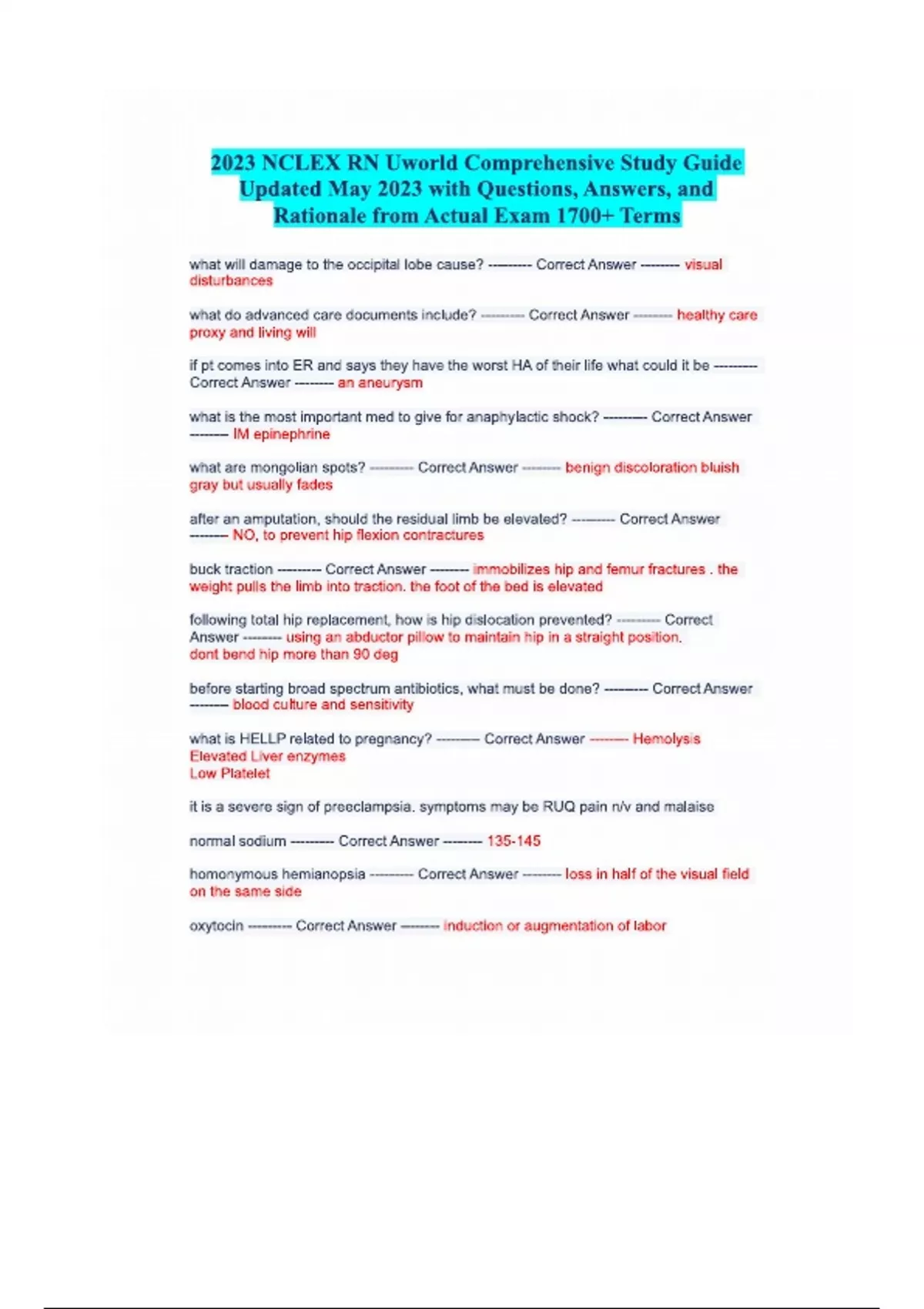 2023 NCLEX RN Uworld COMPREHENSIVE STUDY GUIDE UPDATED MAY 2023 WITH ...