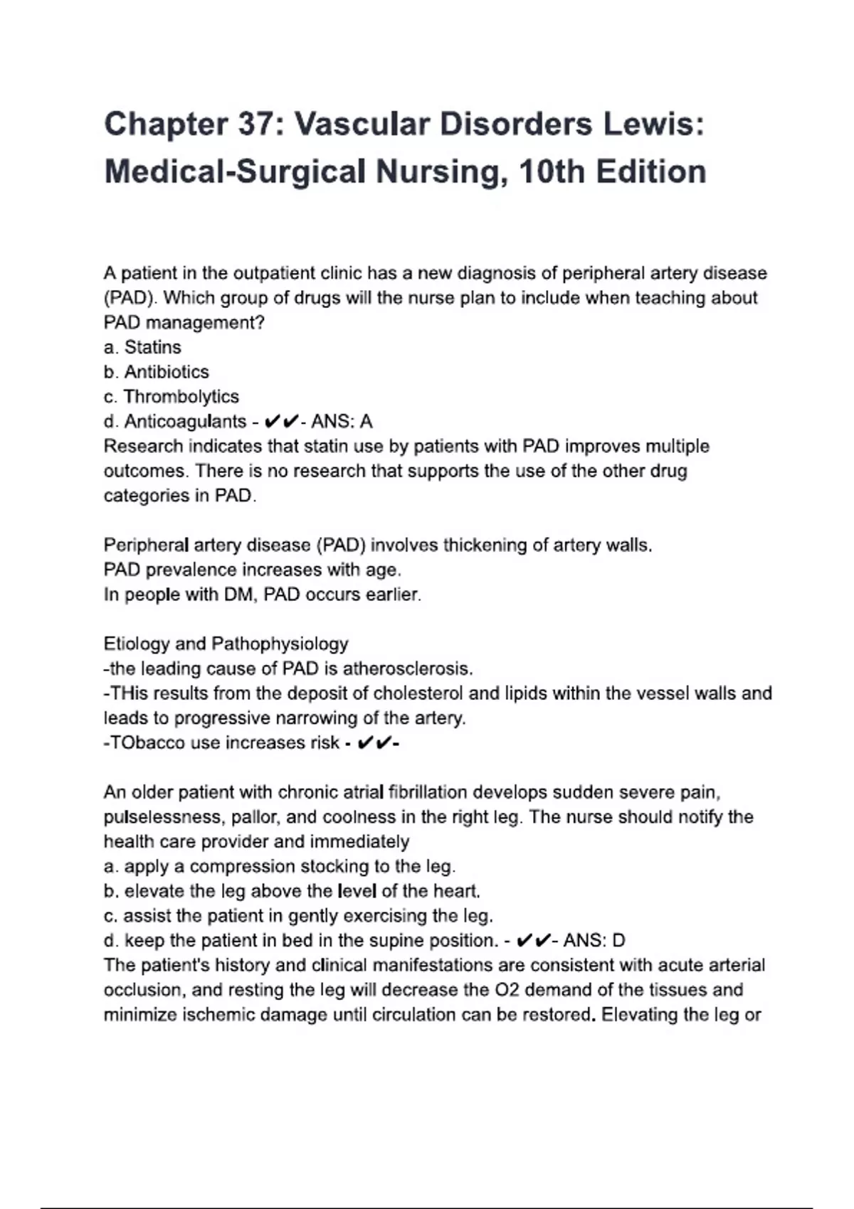 Chapter 37; Vascular Disorders Lewis - Medical-Surgical Nursing, 10th ...