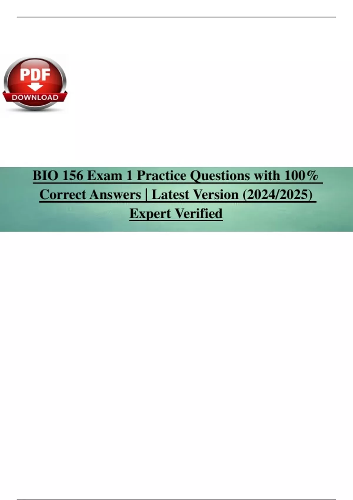 BIO 156 Exam 1 Practice Questions with 100% Correct Answers | Latest ...