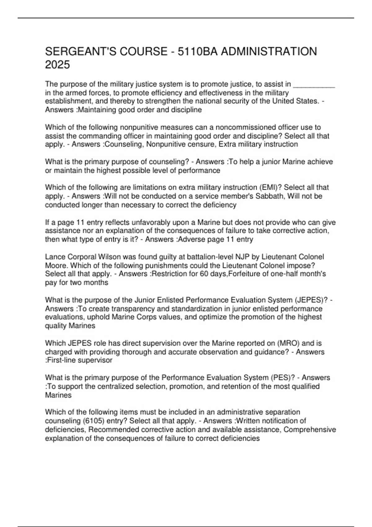 SERGEANT-S COURSE - 5110BA ADMINISTRATION 2025 - SGTS COURSE TRAINING ...