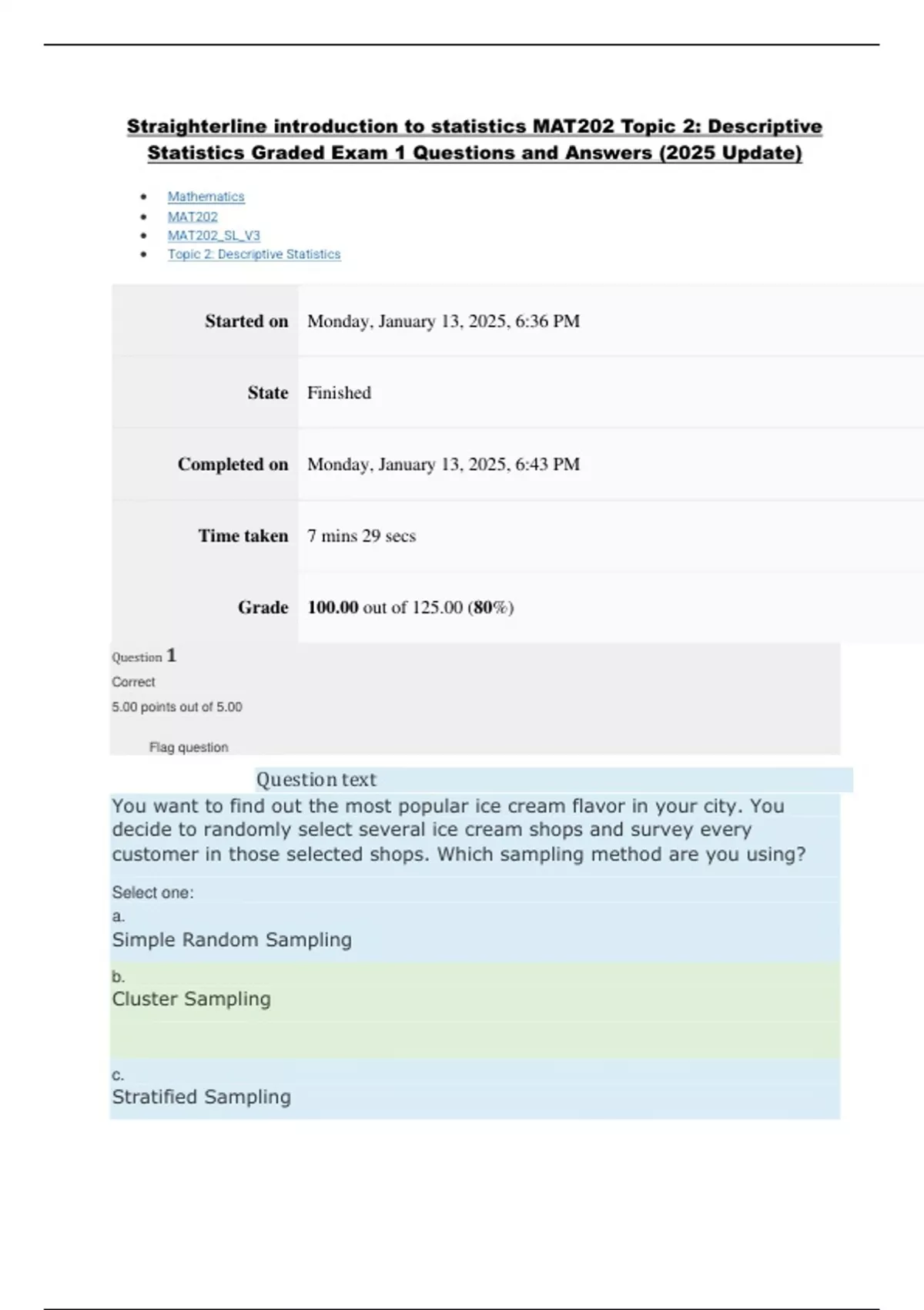 Straighterline introduction to statistics MAT202 Topic 2: Descriptive ...