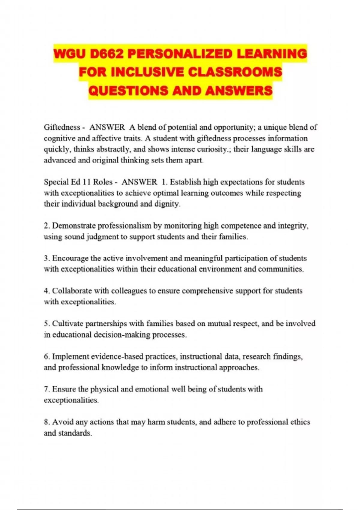 WGU D662 PERSONALIZED LEARNING FOR INCLUSIVE CLASSROOMS QUESTIONS AND ...