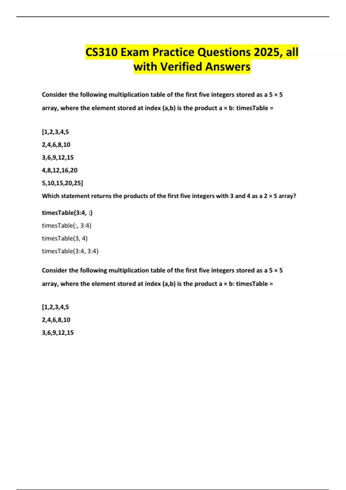 CS310 Exam Practice Questions 2025, all with Verified Answers - CS310 - Stuvia US
