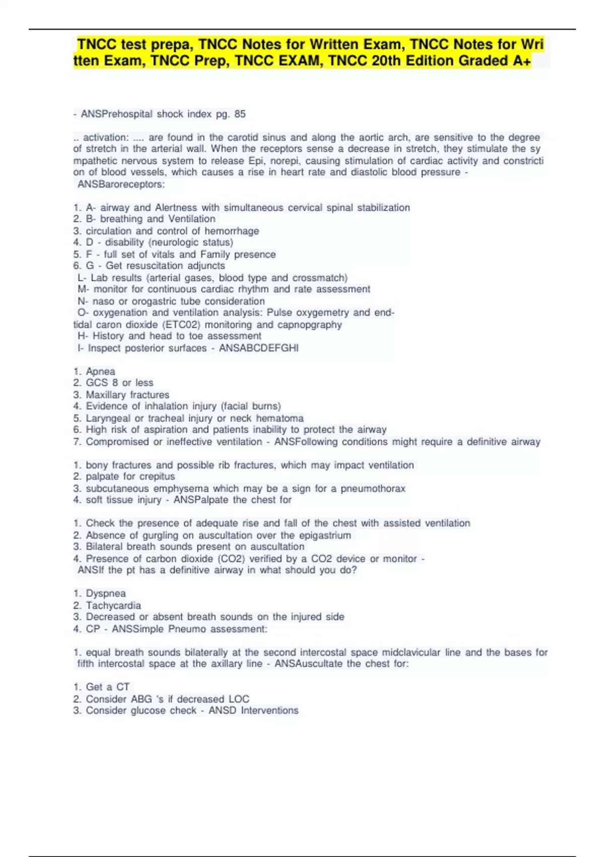 TNCC Physical Assessments.pdf - TNCC Physical Assessments - Stuvia US