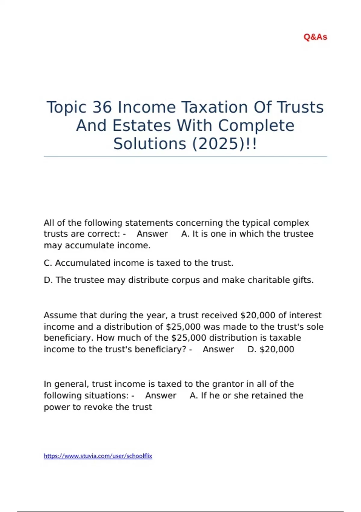 Topic 36 Income Taxation Of Trusts And Estates With Complete Solutions ...