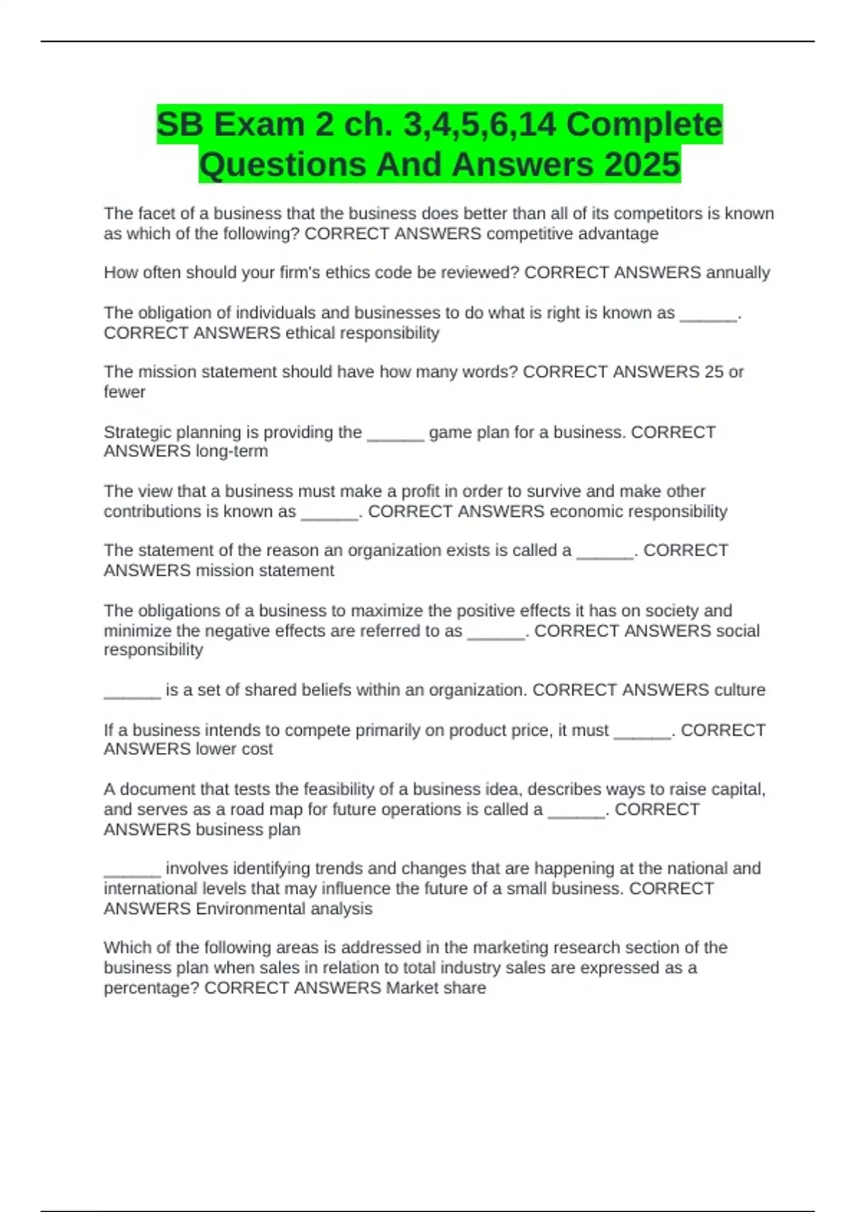 SB Exam 2 ch. 3,4,5,6,14 Complete Questions And Answers 2025 - SB ...