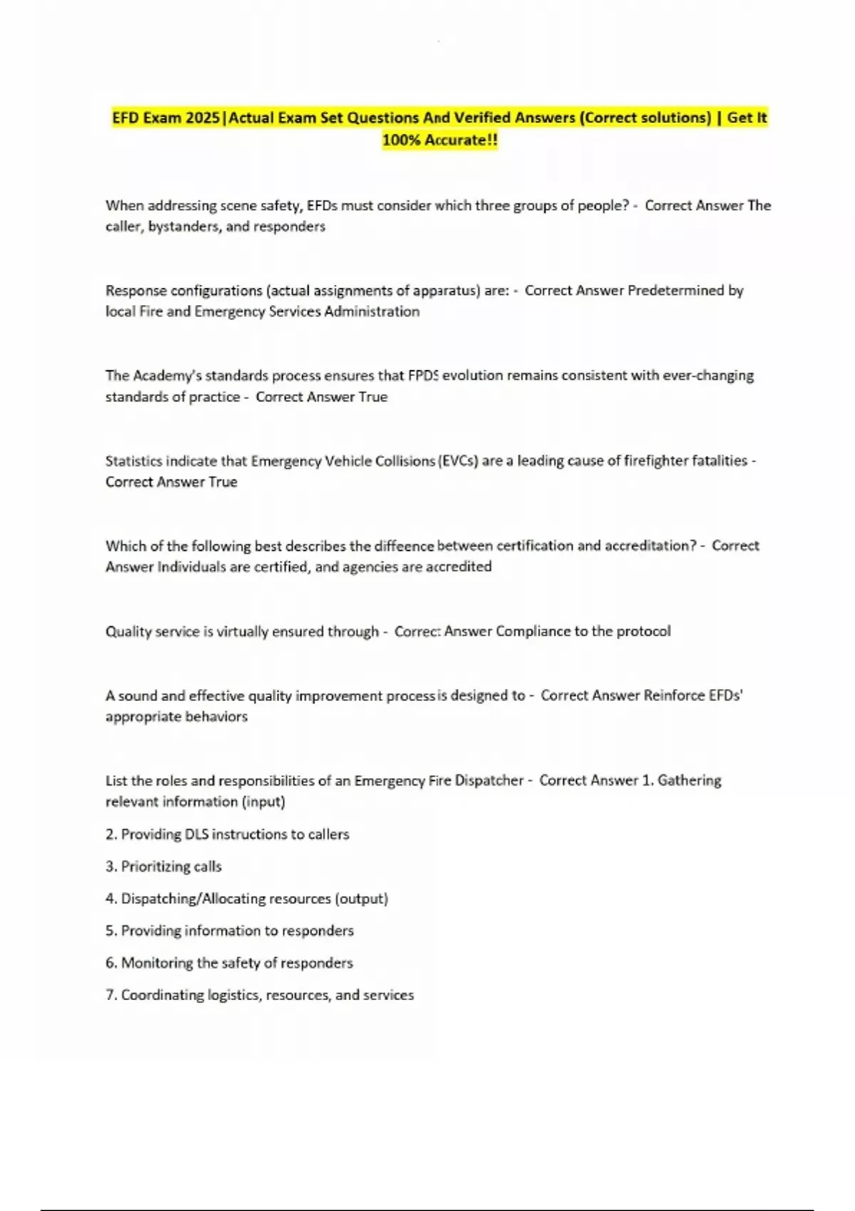 EFD Exam 2025|Actual Exam Set Questions And Verified Answers (Correct ...