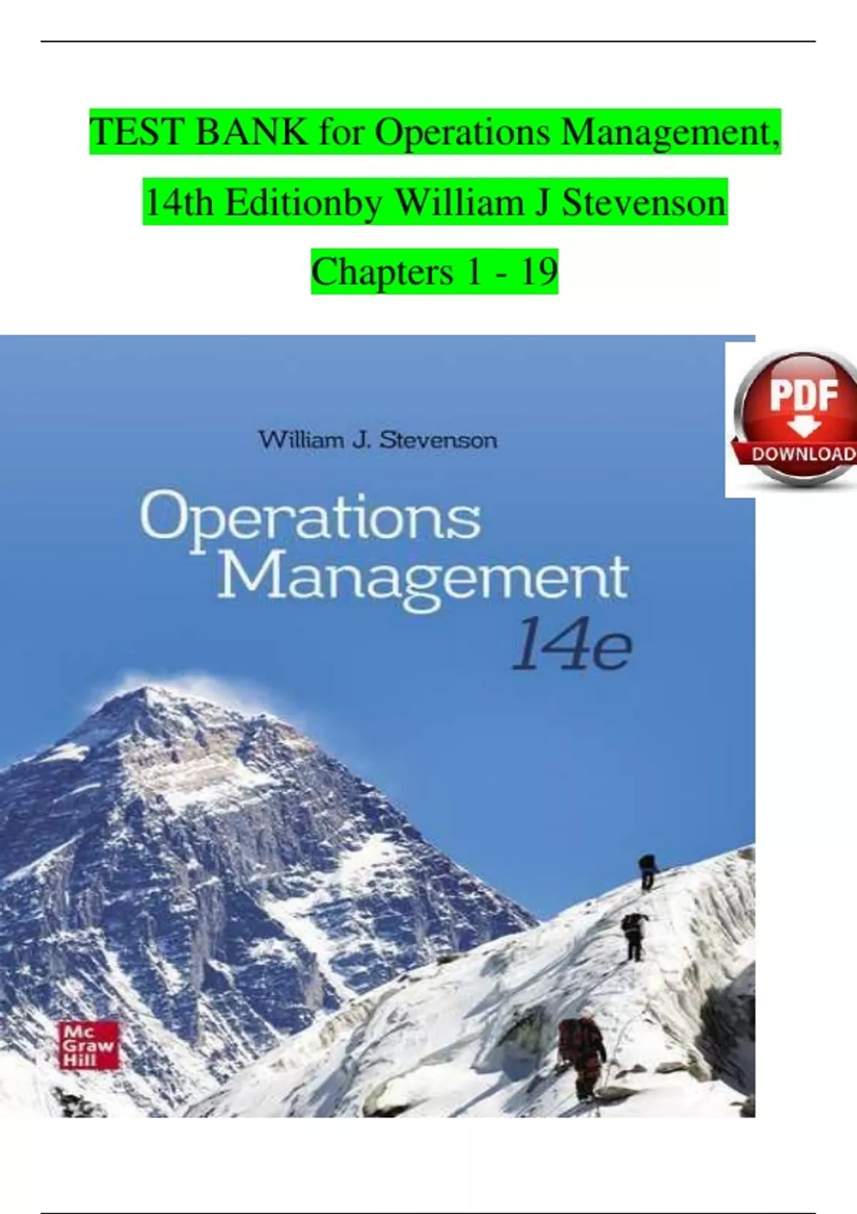 TEST BANK for Operations Management, 14th Editio by William Stevenson ...