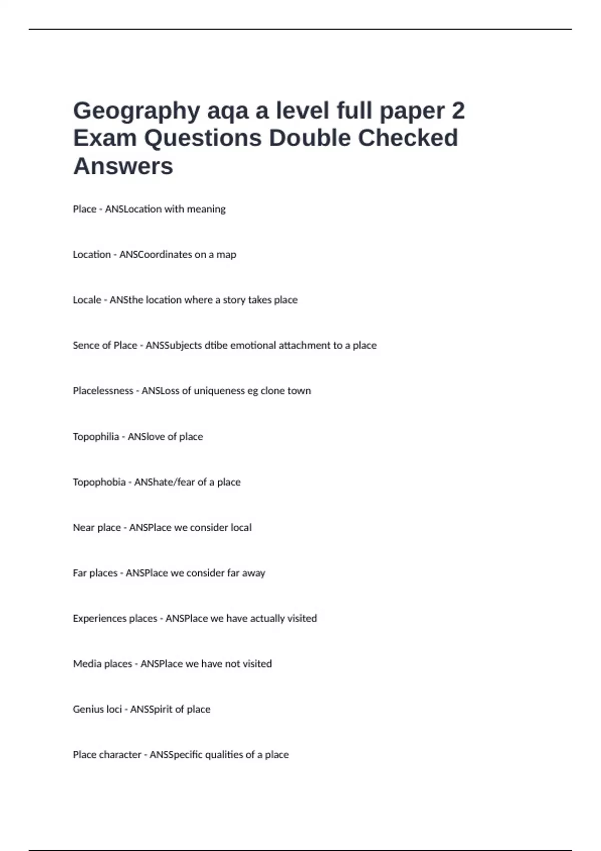 Geography aqa a level full paper 2 Exam Questions With Assured Answers ...