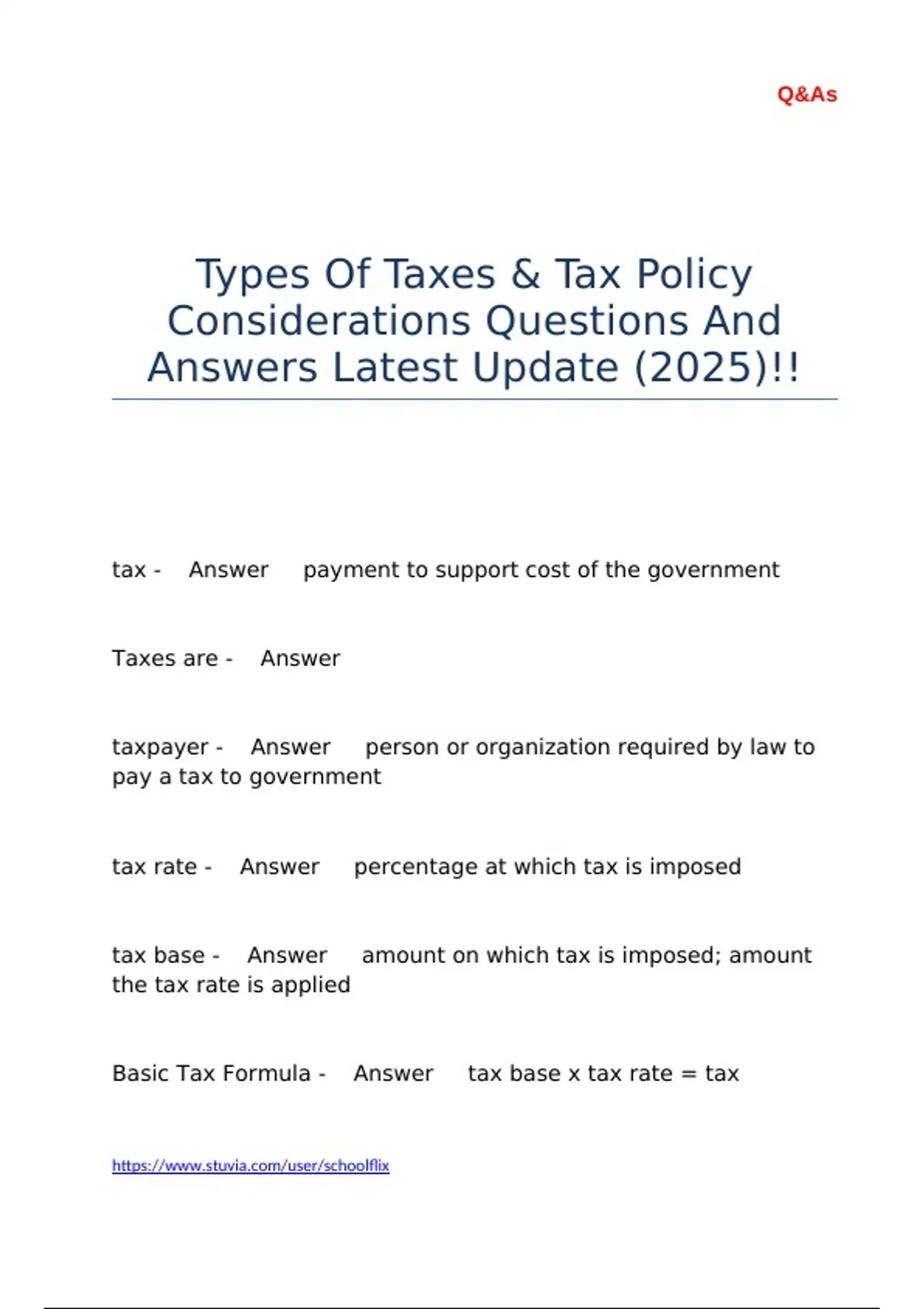 Types Of Taxes & Tax Policy Considerations Questions And Answers Latest ...