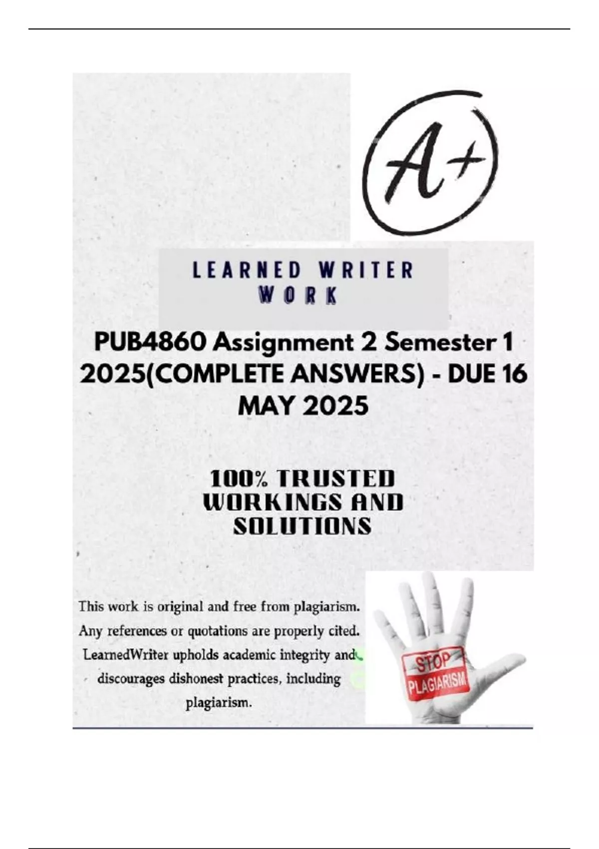 PUB4860 Assignment 2 Semester 1 2025(COMPLETE ANSWERS) - DUE 16 MAY ...