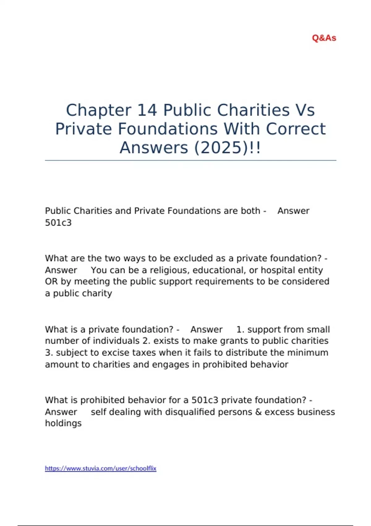 Chapter 14 Public Charities Vs Private Foundations With Correct Answers (2025)!! - Private ...