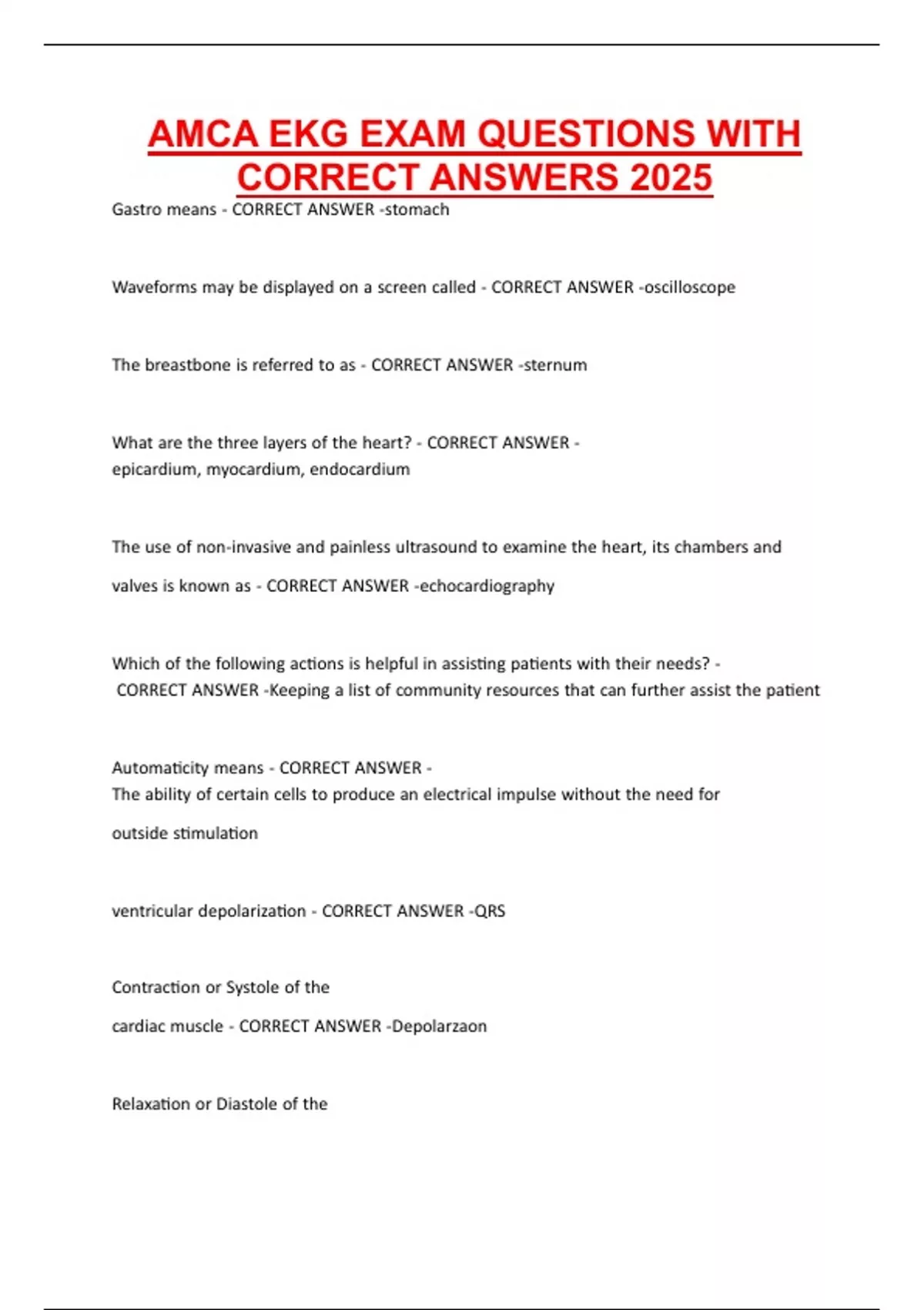 AMCA EKG EXAM QUESTIONS WITH CORRECT ANSWERS 2025 - AMCA - Stuvia US