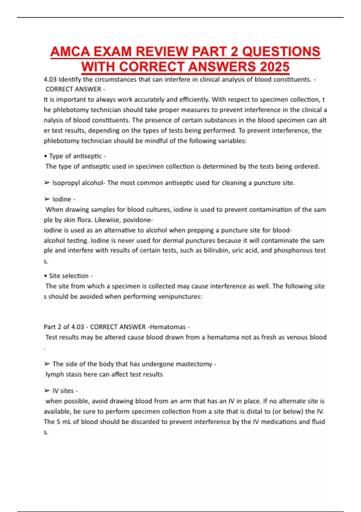 AMCA EXAM REVIEW PART 2 QUESTIONS WITH CORRECT ANSWERS 2025 - AMCA - Stuvia US