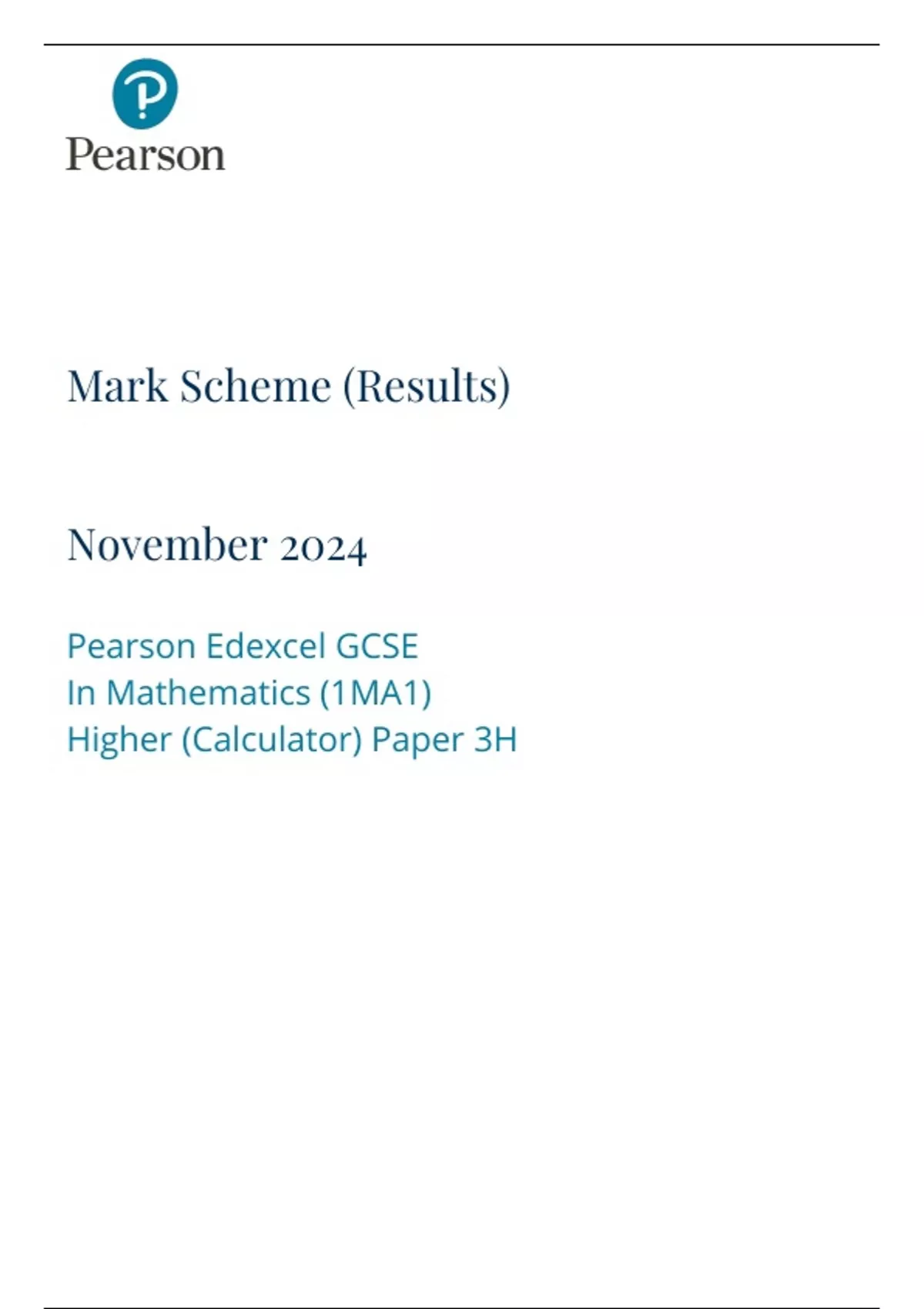 (Mark scheme)Maths Paper 3 (calculator) GCSE Edexcel 2024 higher ...