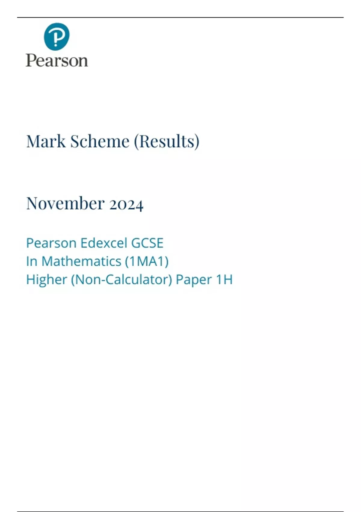 (Mark Scheme) Paper 1 Maths November 2024 gcse edexcel - Maths - Stuvia UK