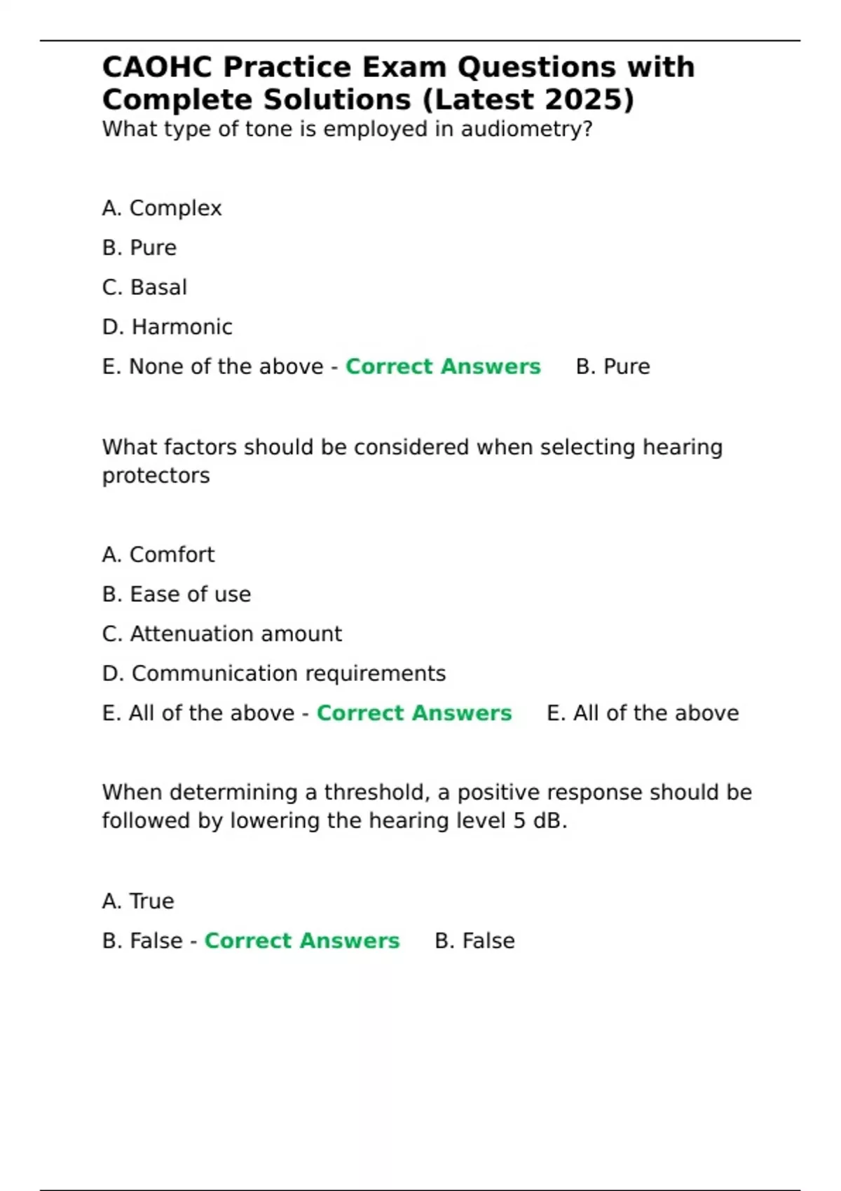 CAOHC Practice Exam Questions with Complete Solutions (Latest 2025 ...