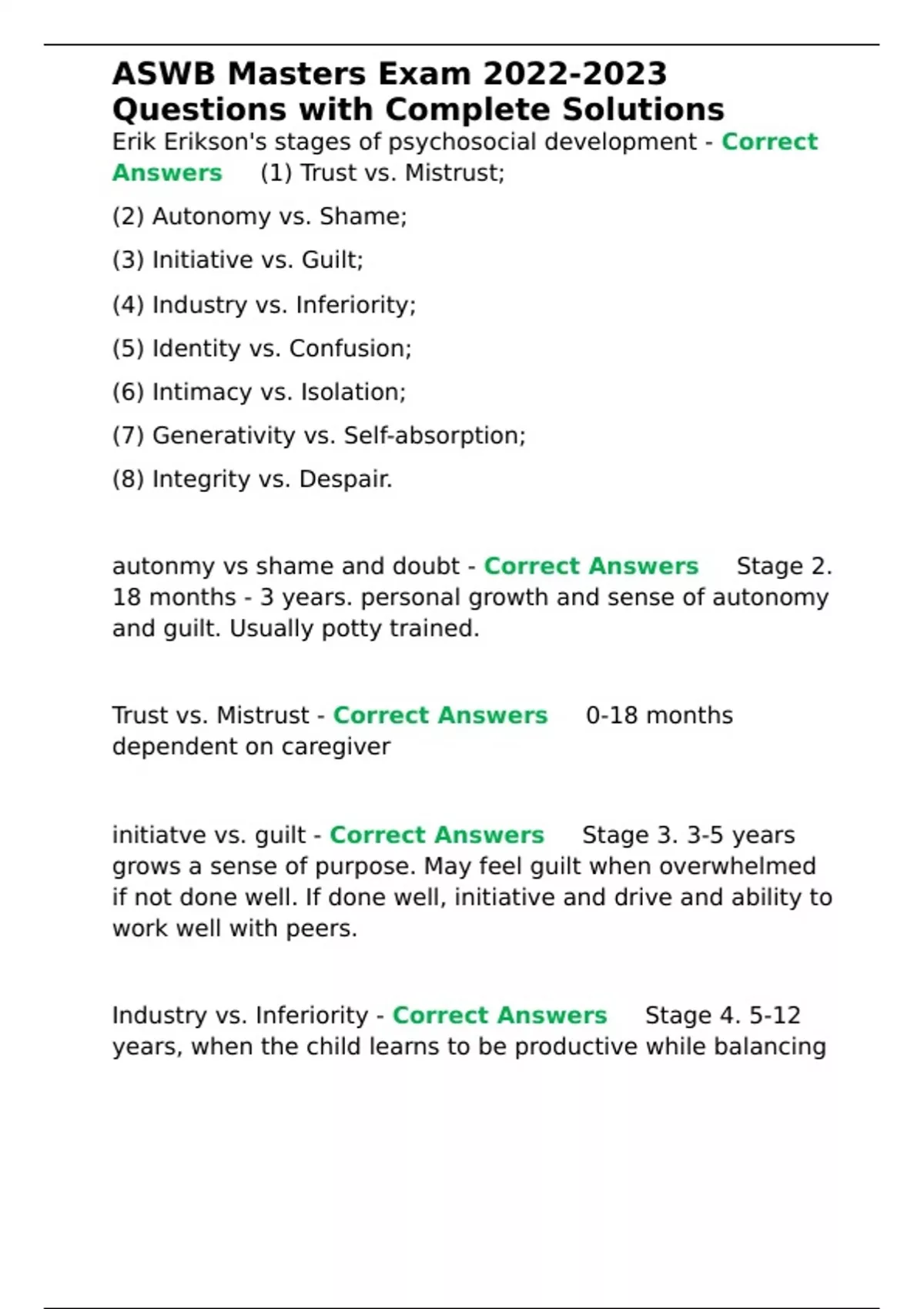 Social Work ASWB Masters Exam Questions with Complete Solutions (Latest ...