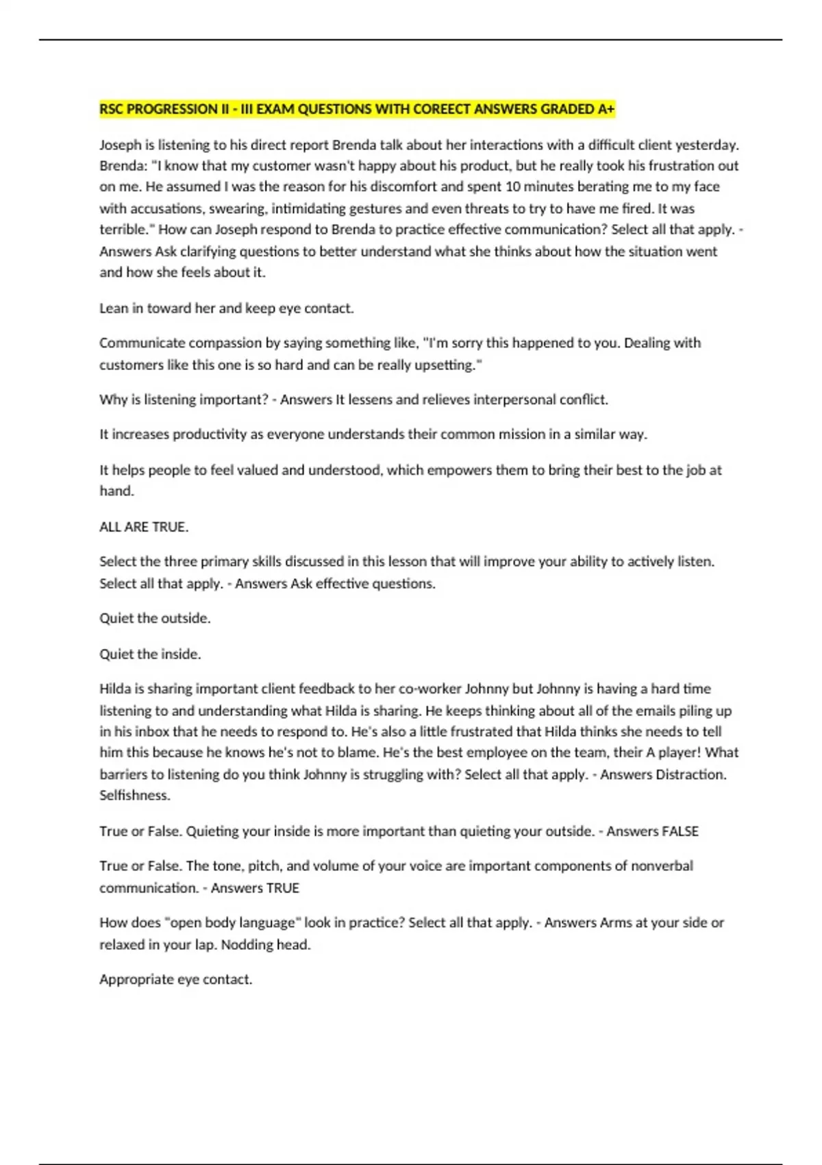 RSC PROGRESSION II - III EXAM QUESTIONS WITH COREECT ANSWERS GRADED A+ - RSC PROGRESSION - Stuvia US