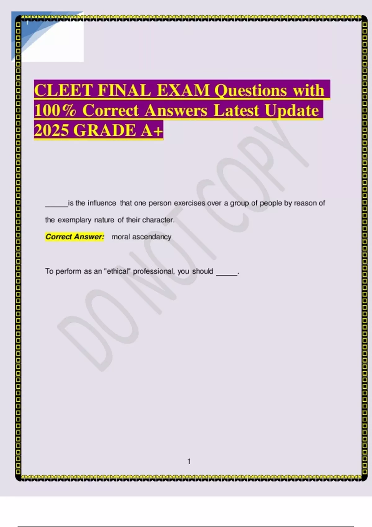 CLEET FINAL EXAM Questions with 100- Correct Answers Latest Update 2025 ...