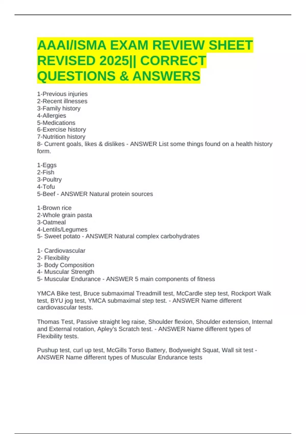 AAAI/ISMA EXAM REVIEW SHEET REVISED 2025|| CORRECT QUESTIONS & ANSWERS ...
