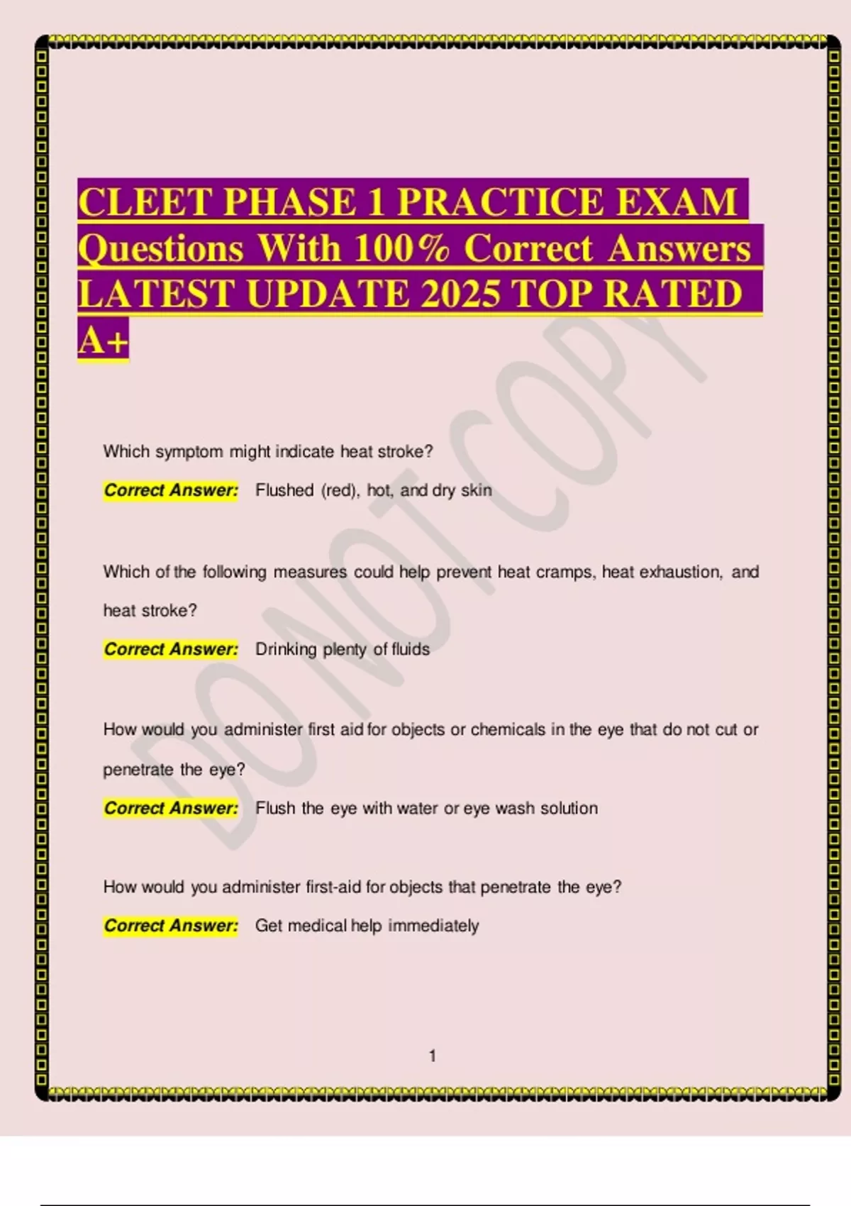 CLEET PHASE 1 PRACTICE EXAM Questions With 100- Correct Answers LATEST ...
