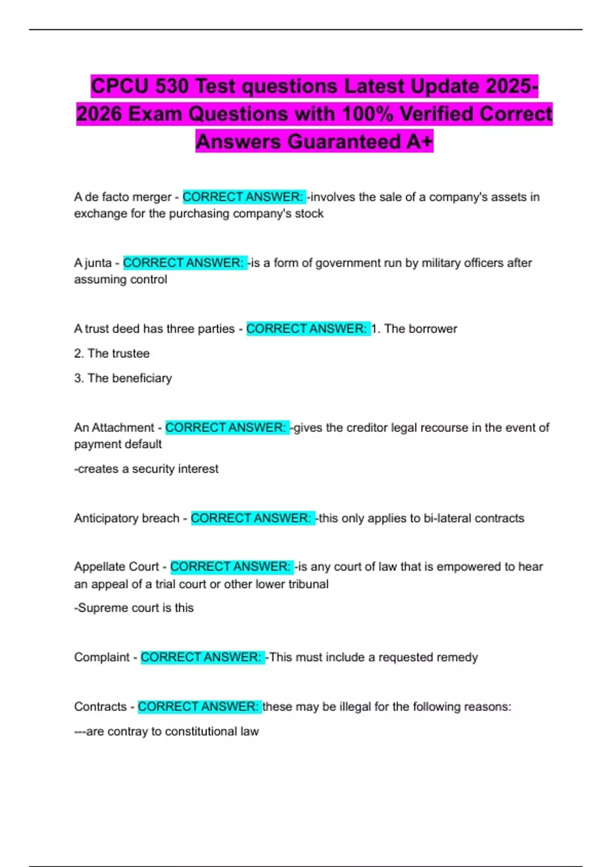 CPCU 530 Test questions Latest Update Exam Questions with 100% Verified ...