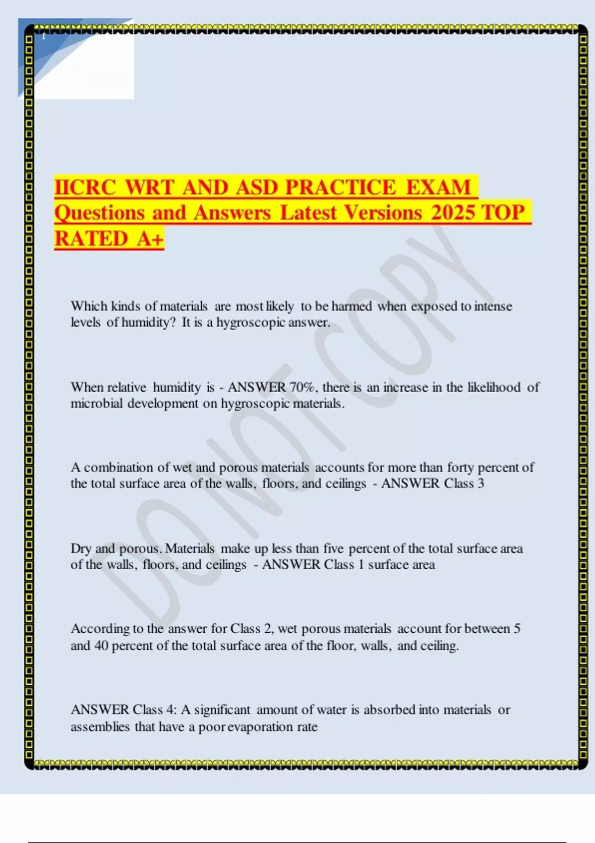 IICRC WRT PRACTICE EXAM Questions with 100- Verified Answers GRADED A+ ...