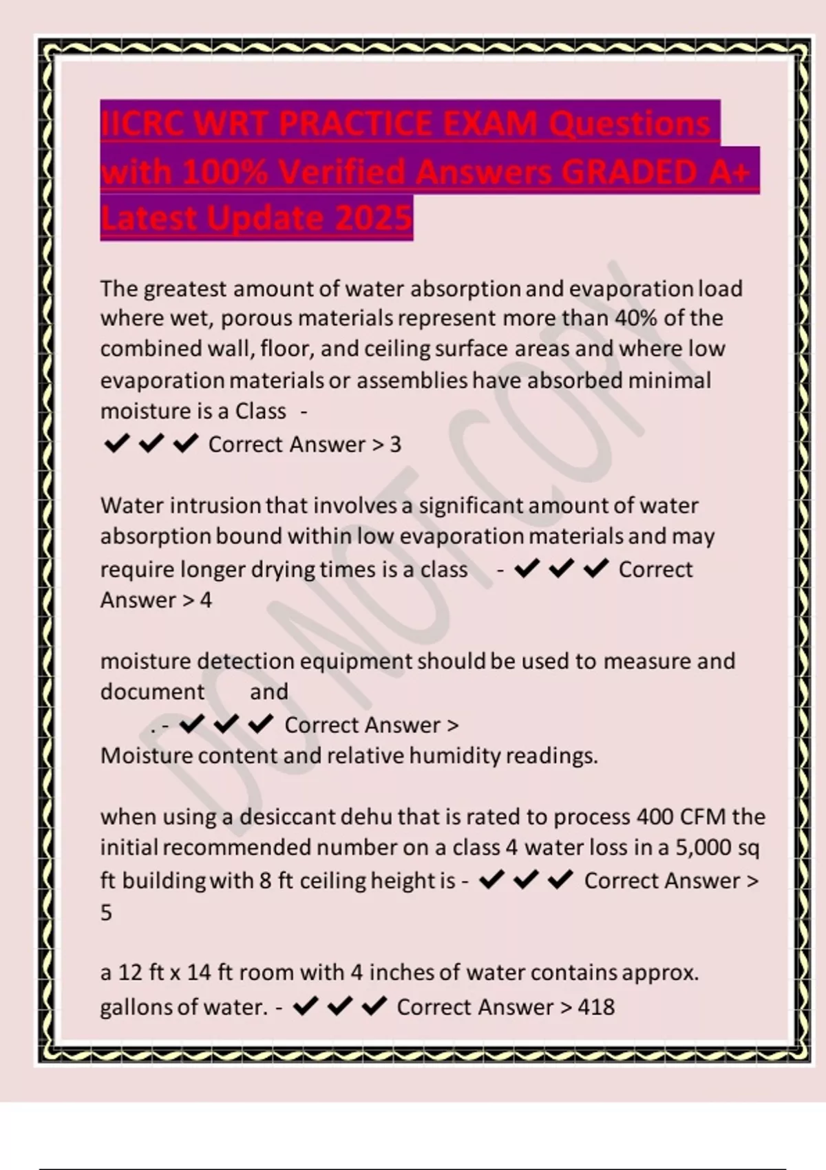 IICRC WRT PRACTICE EXAM Questions with 100- Verified Answers GRADED A+ ...