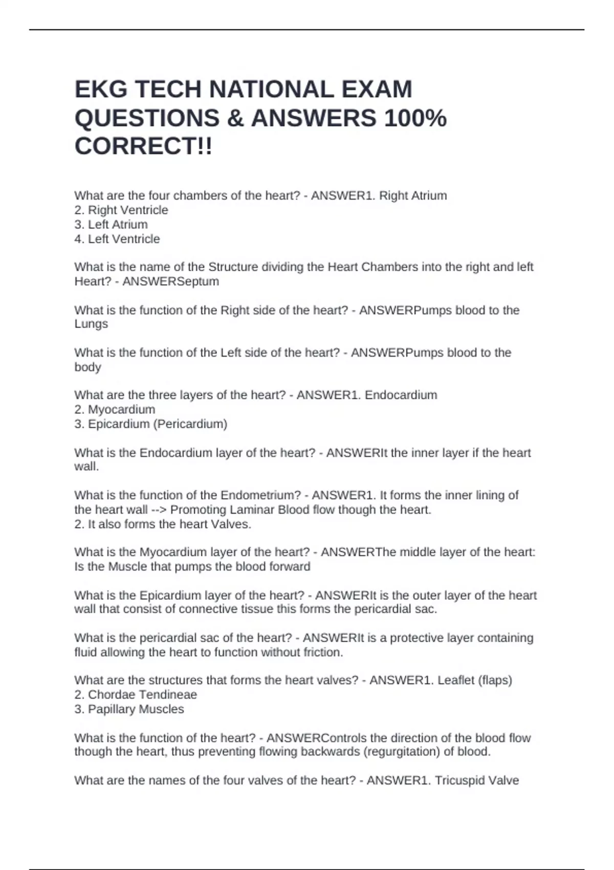 EKG TECH NATIONAL EXAM QUESTIONS & ANSWERS 100% CORRECT!! - EKG TECH N ...