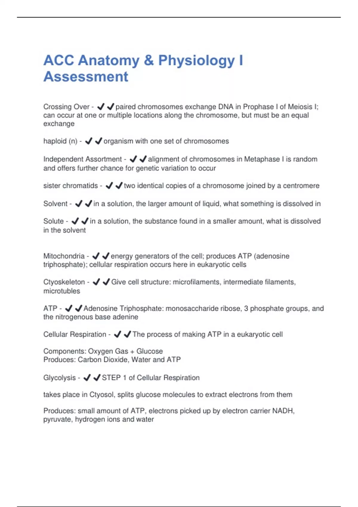 ACC Anatomy & Physiology I Assessment Questions and Answers | 2025 ...
