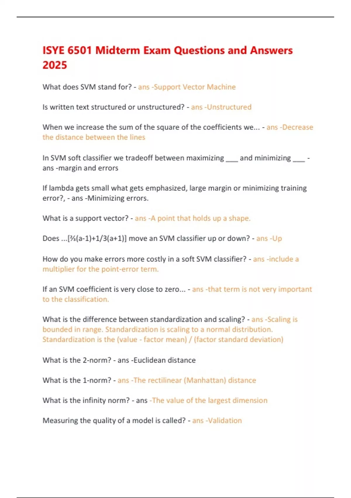 ISYE 6501 Midterm Exam Questions and Answers 2025 - ISYE 6501 - Stuvia US