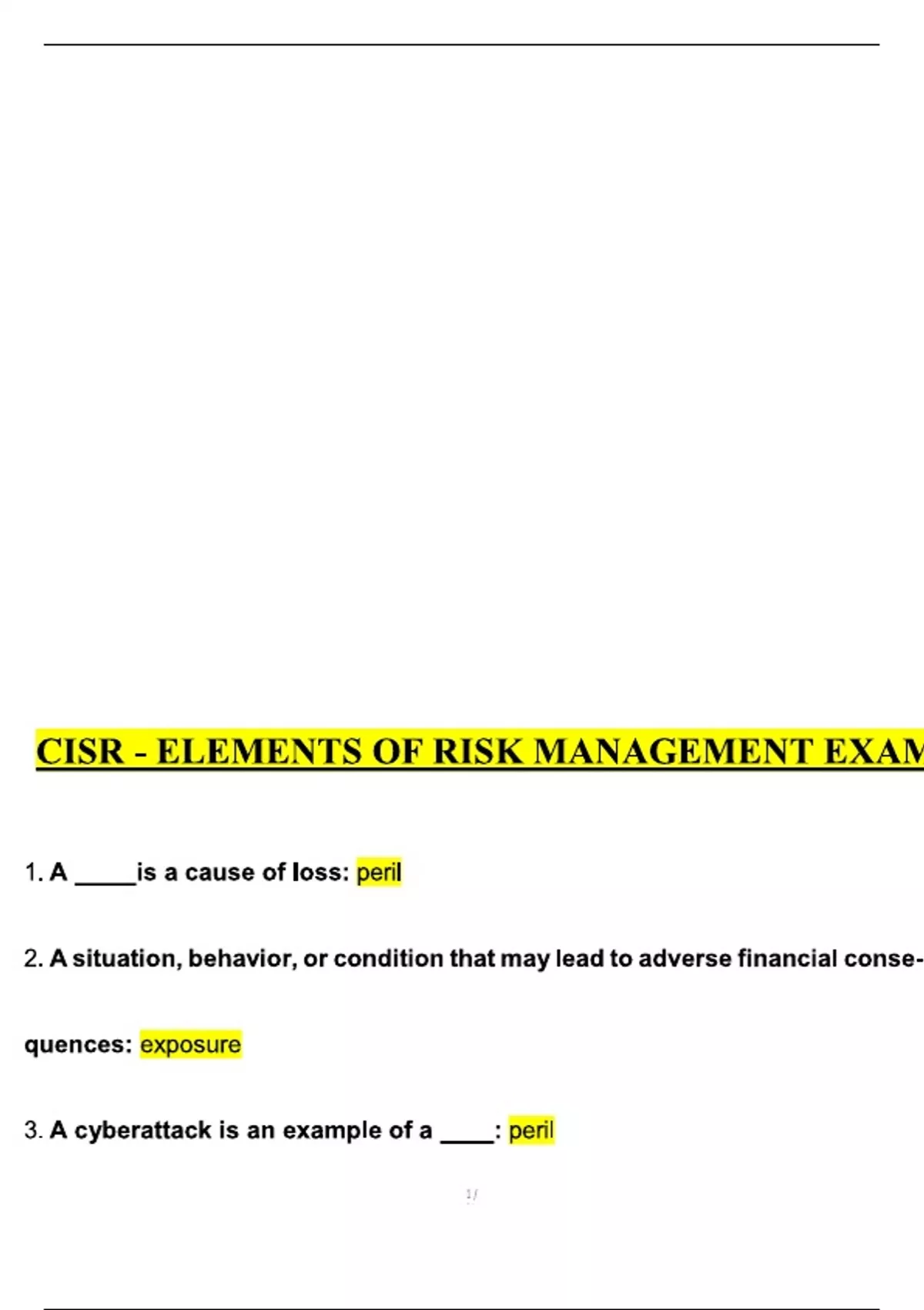CISR - Elements of Risk Management Exam Questions and Answers 100% Pass ...