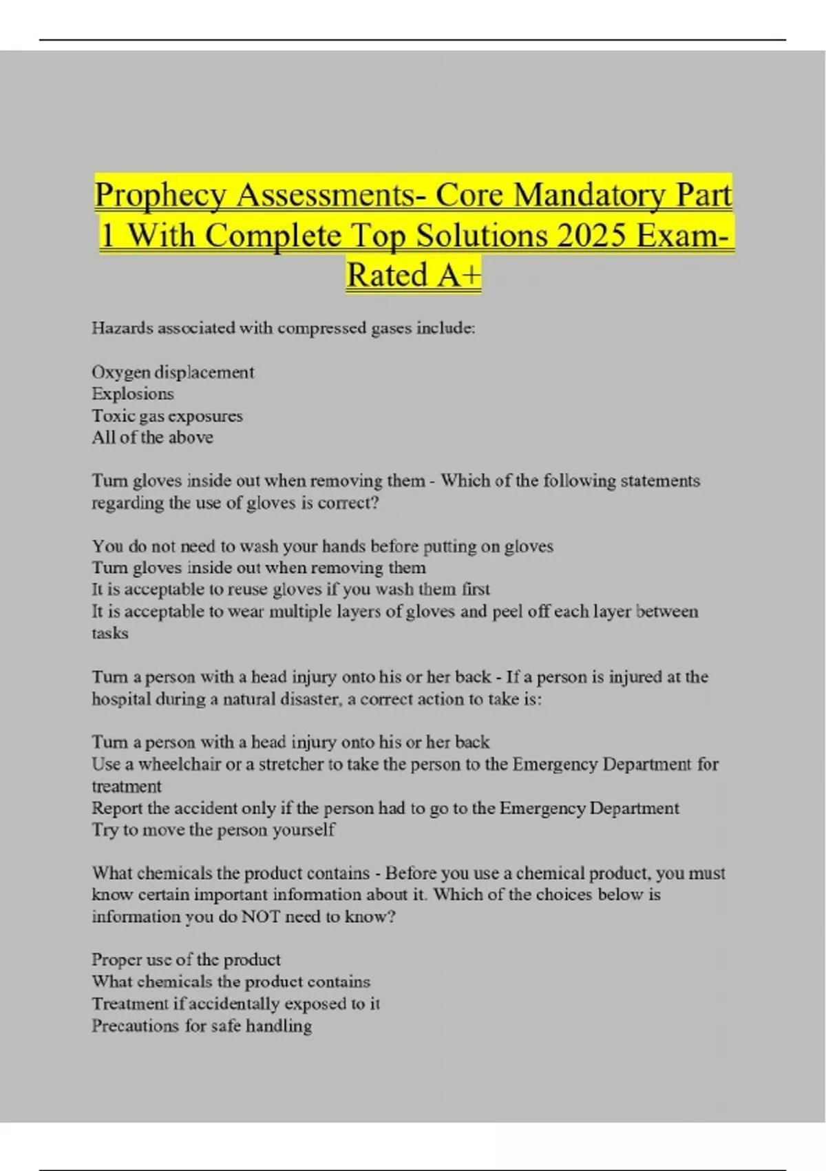 Prophecy Assessments- Core Mandatory Part 1 With Complete Top Solutions ...