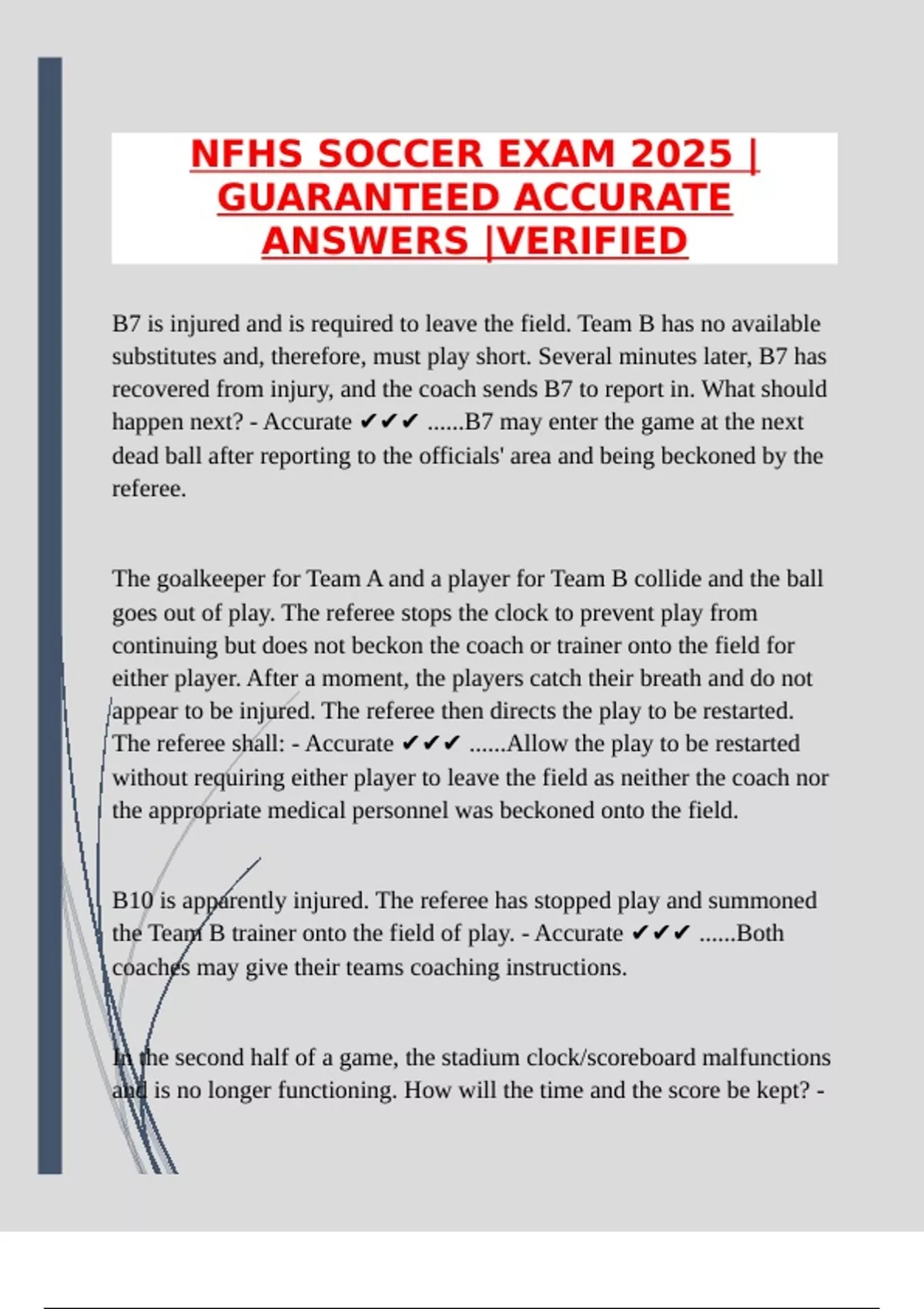 NFHS SOCCER EXAM 2025 |GUARANTEED ACCURATE ANSWERS |VERIFIED - NFHS ...