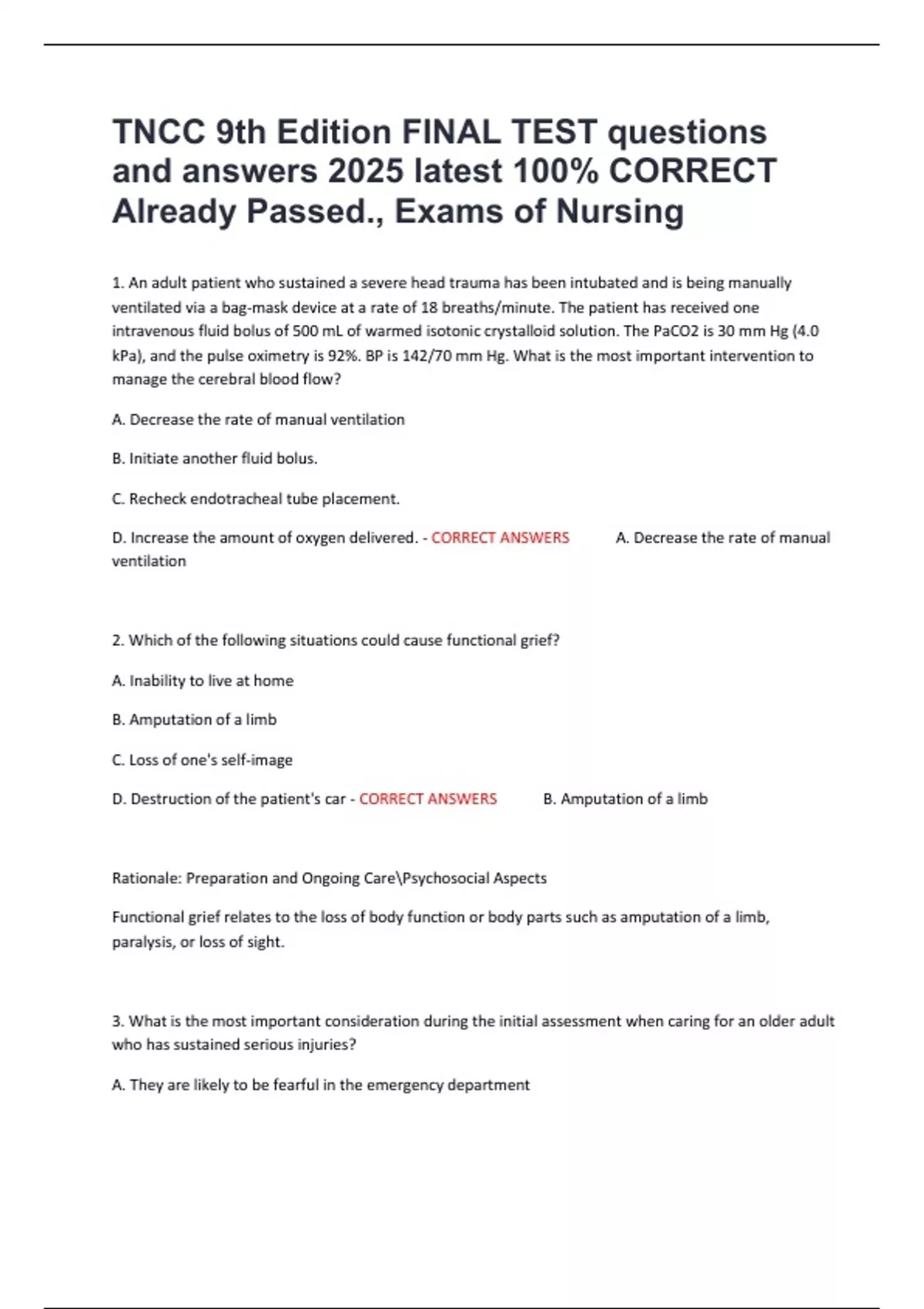Summary TNCC 9th Edition FINAL TEST questions and answers 2025 latest ...