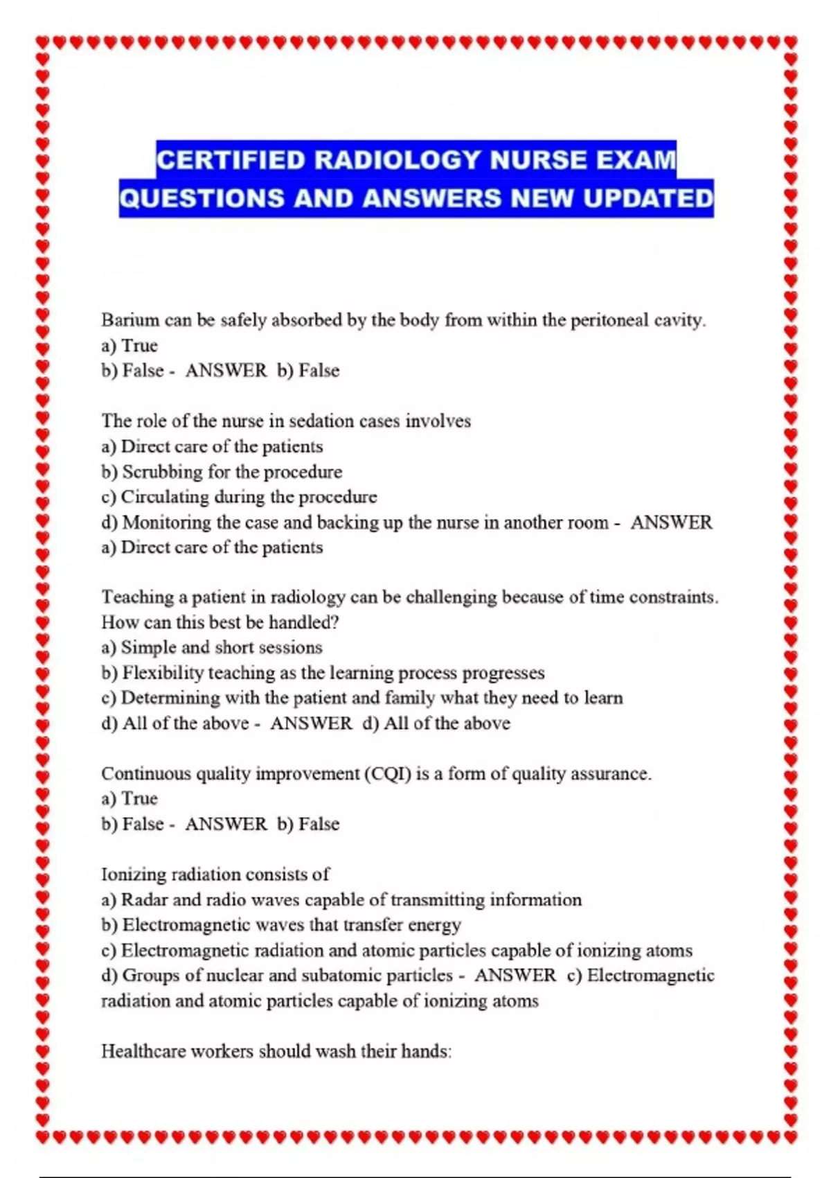 CERTIFIED RADIOLOGY NURSE EXAM QUESTIONS AND ANSWERS NEW UPDATED ...