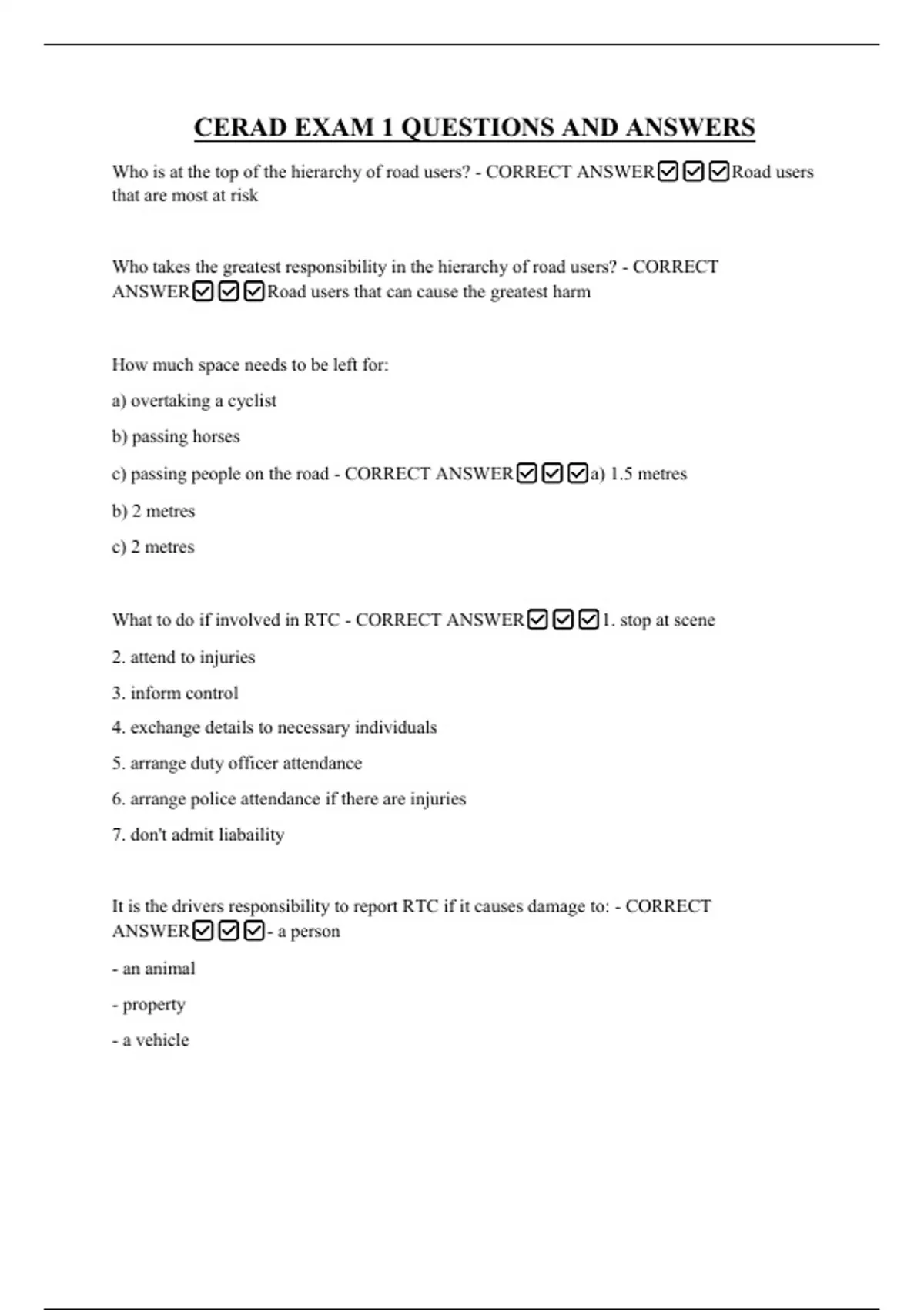 CERAD EXAM 1 QUESTIONS AND ANSWERS - CERAD - Stuvia US