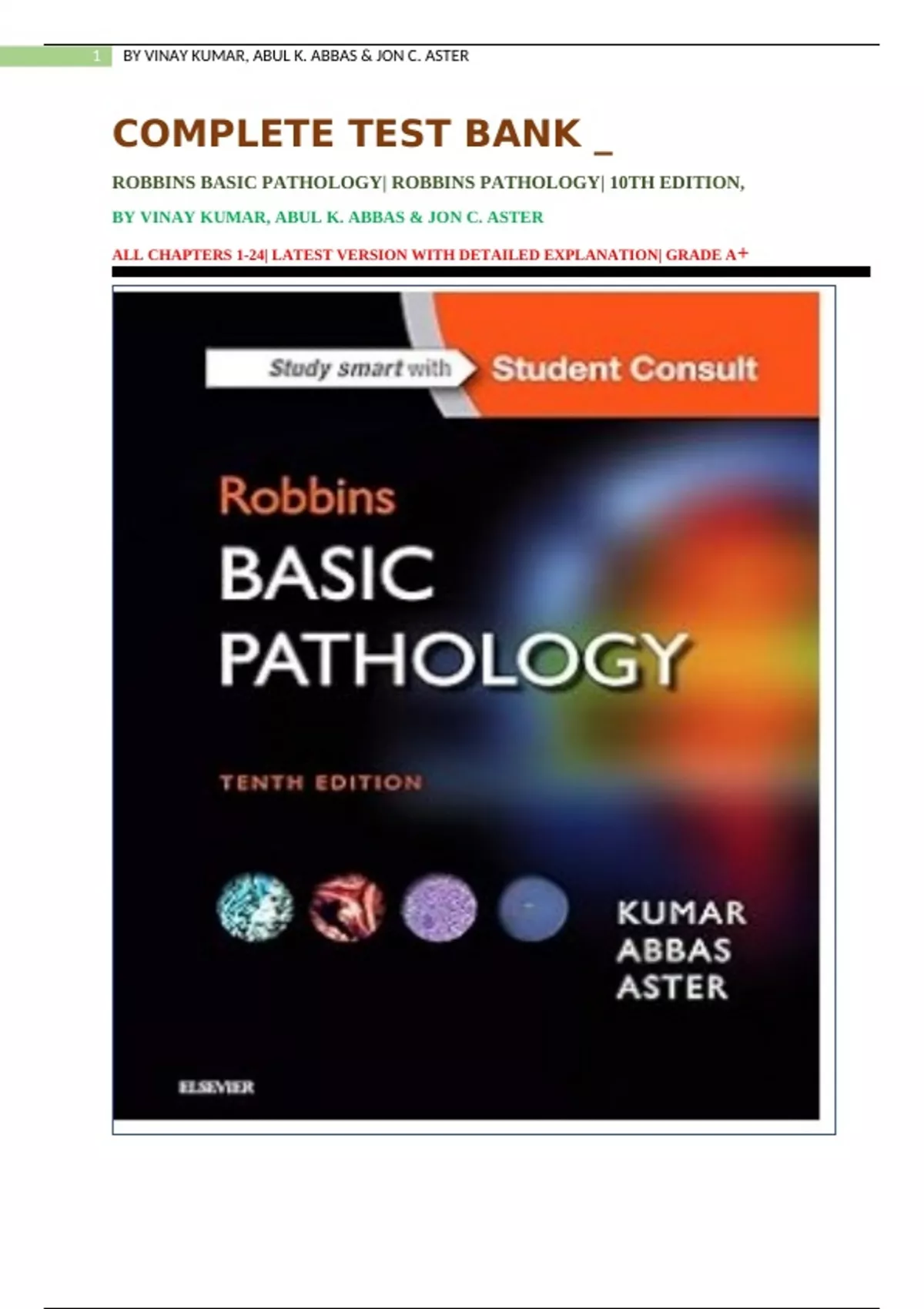 COMPLETE TEST BANK _ ROBBINS BASIC PATHOLOGY| ROBBINS PATHOLOGY| 10TH ...