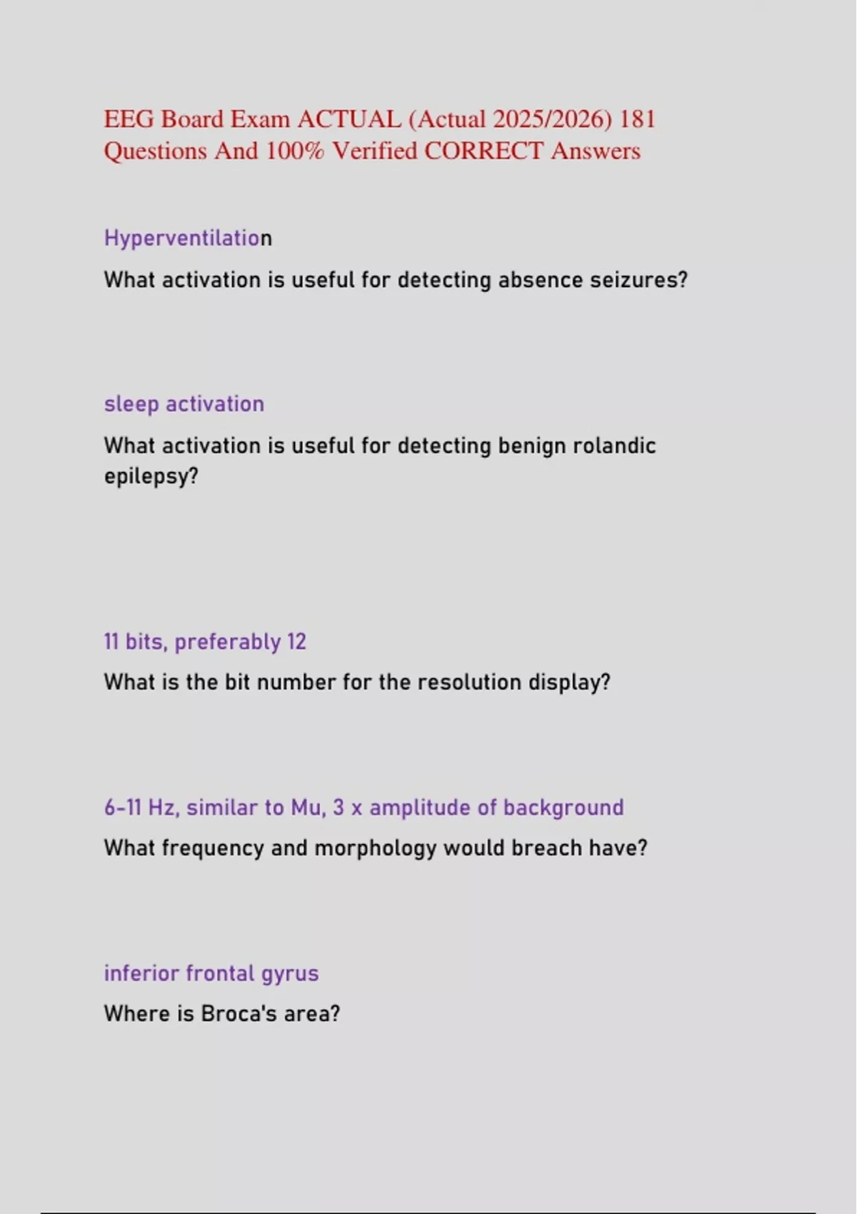 EEG Board Exam ACTUAL (Actual 2025/2026) 181 Questions And 100% ...