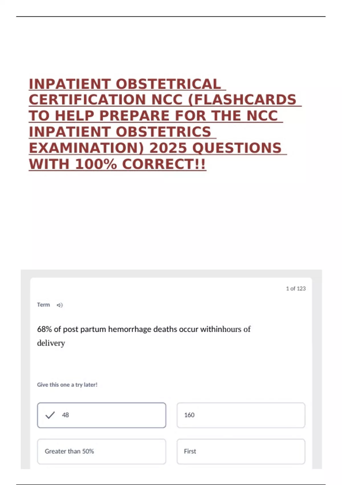 INPATIENT OBSTETRICAL CERTIFICATION NCC (FLASHCARDS TO HELP PREPARE FOR THE NCC INPATIENT ...